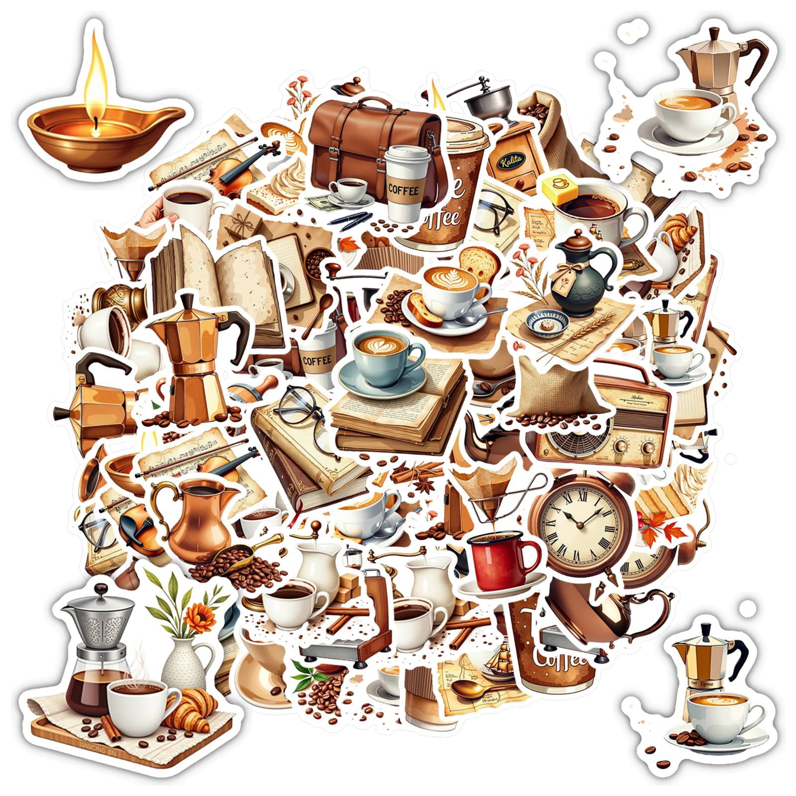 35pcs-50pcs Retro Stationery Stickers Coffee Graffiti Decals Classic ...