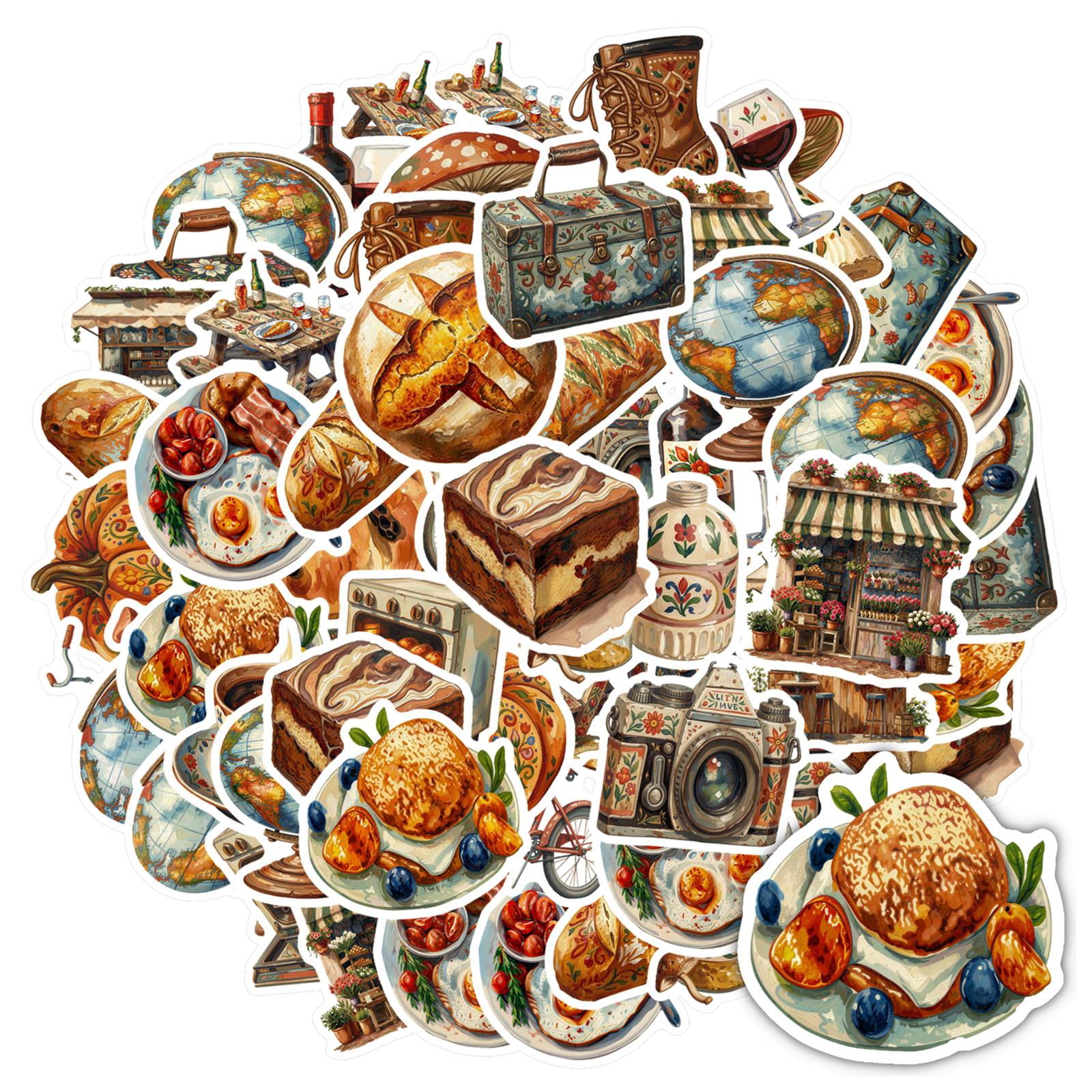35pcs-50pcs Retro Suitcase Stickers Travel Food Decals Vintage Camera ...