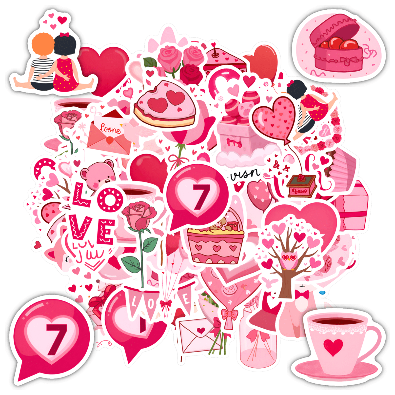 35pcs-50pcs Romantic Stickers Love Stationery Stickers Heart Kids ...