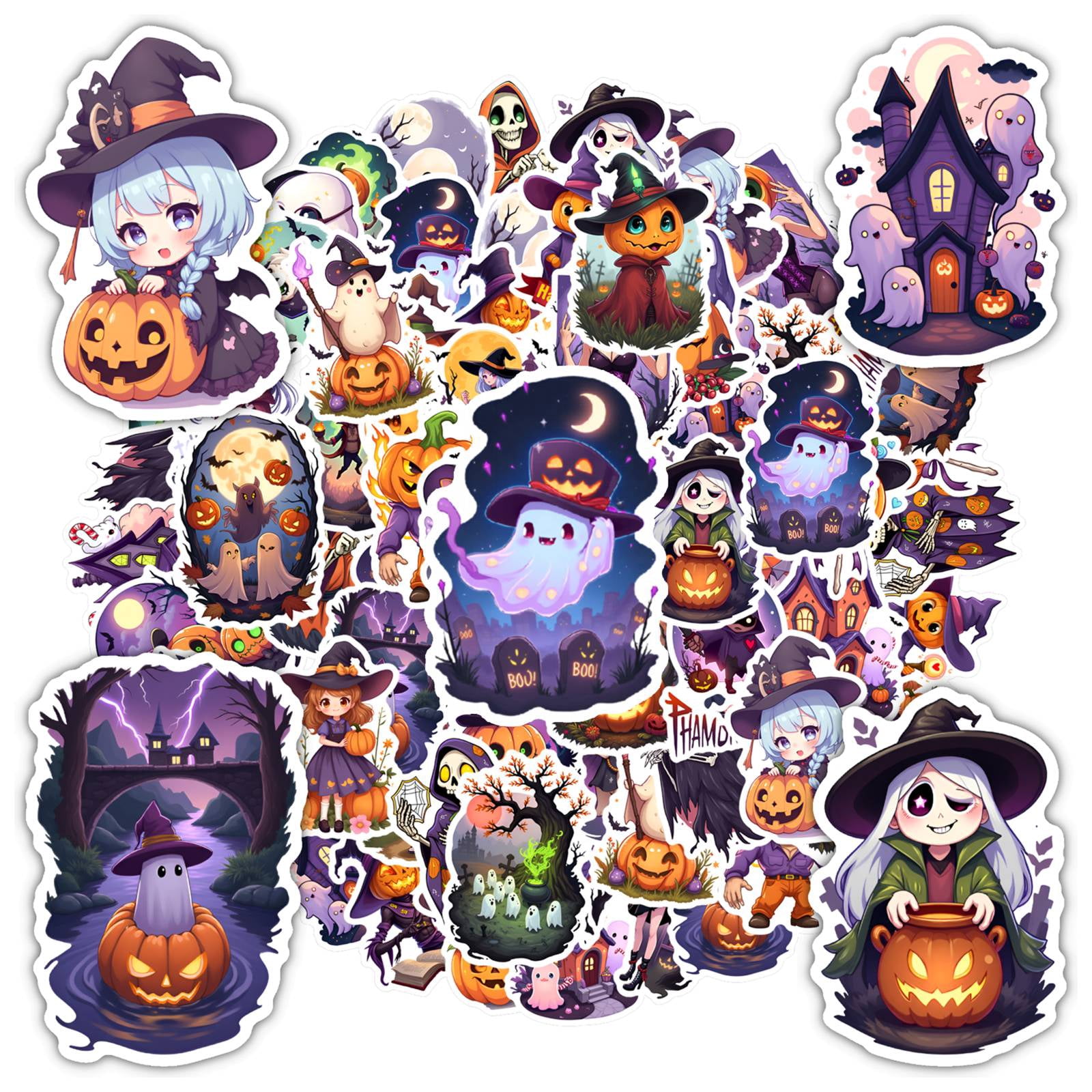 35pcs-50pcs Spooky Sticker Pack Halloween Witch Stickers Ghost Monster ...