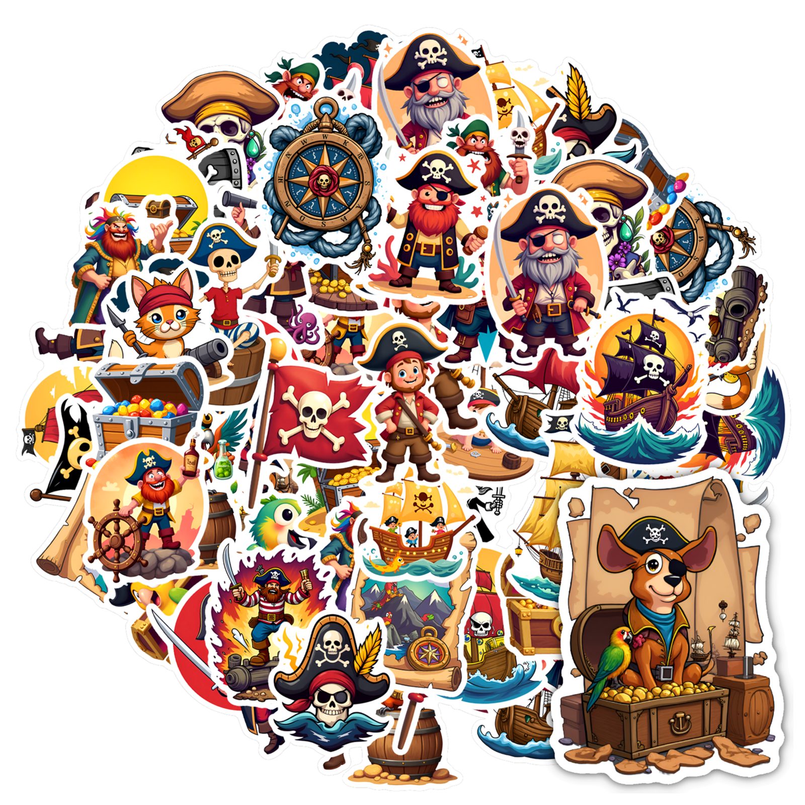 35pcs-50pcs Treasure Stickers Pirate Animal Stickers Skull Stationery ...