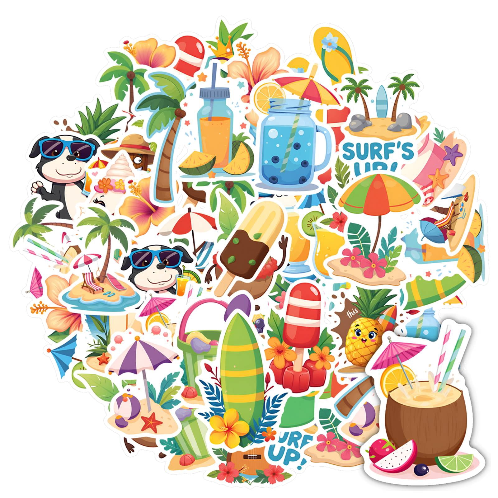 35pcs-50pcs Tropical DIY Stickers Kids Stationery Beach Summer Decals ...