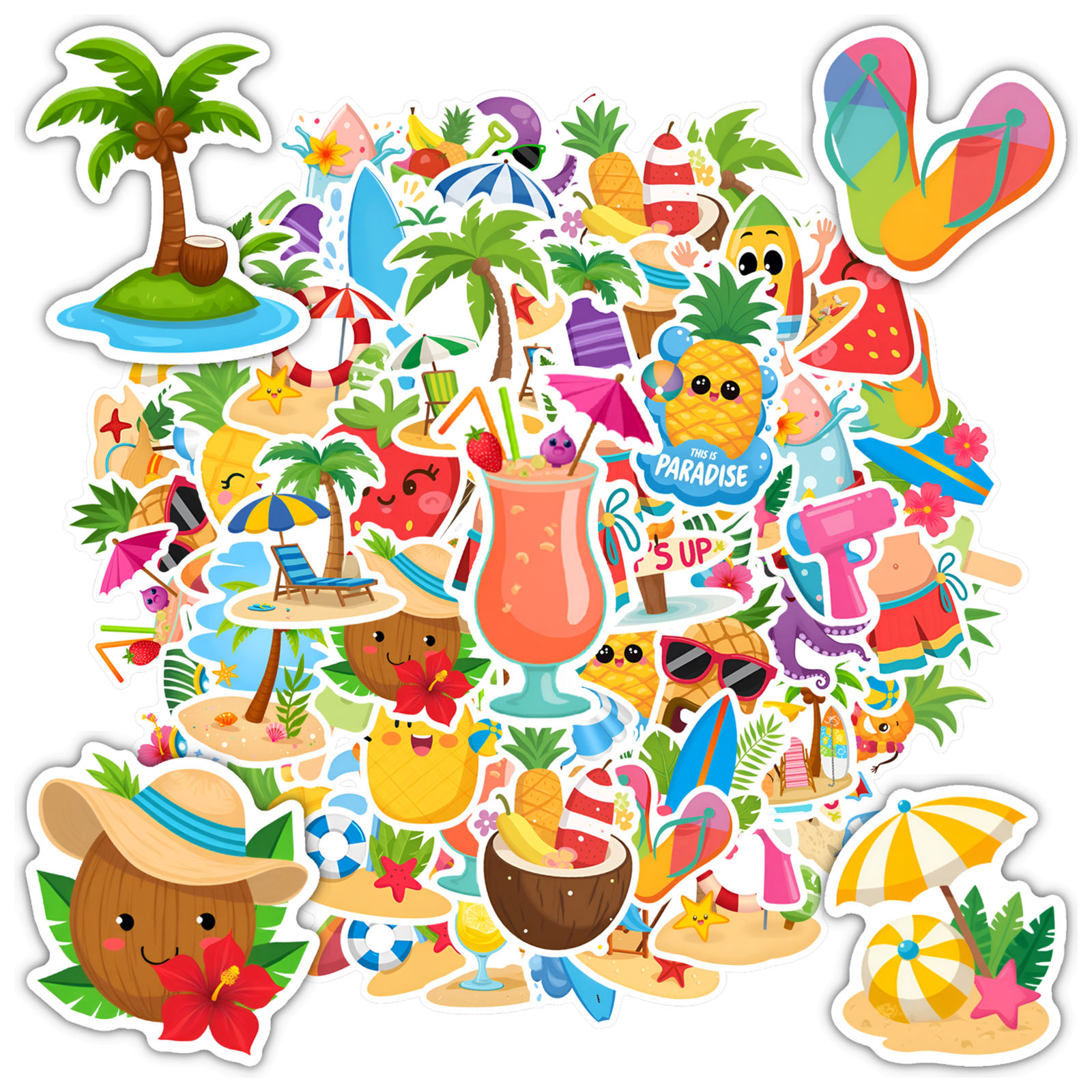 35pcs-50pcs Tropical Stickers Summer Cartoon Stickers Beach Fruit ...