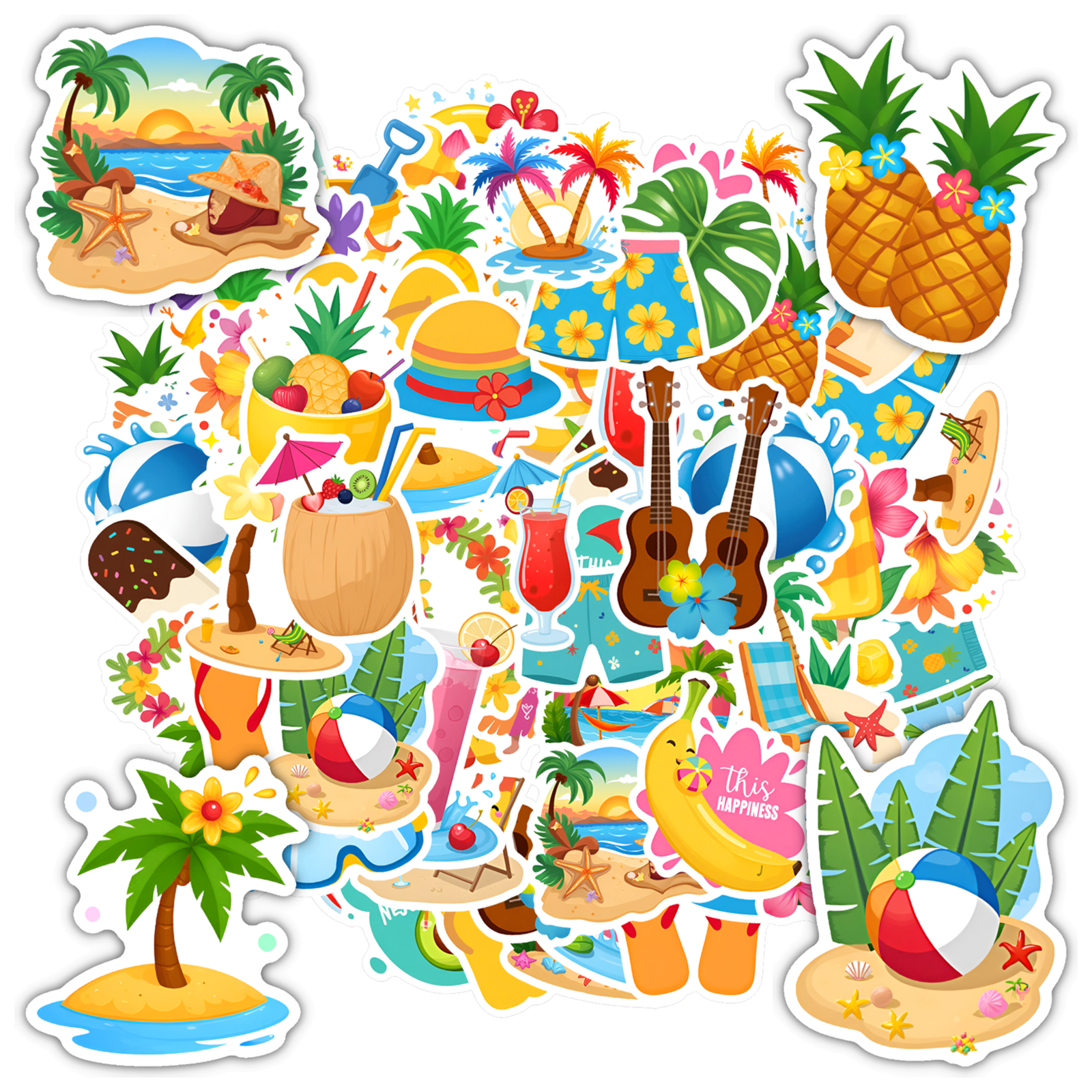 35pcs-50pcs Tropical Stickers Summer DIY Stickers Cute Beach Stickers ...