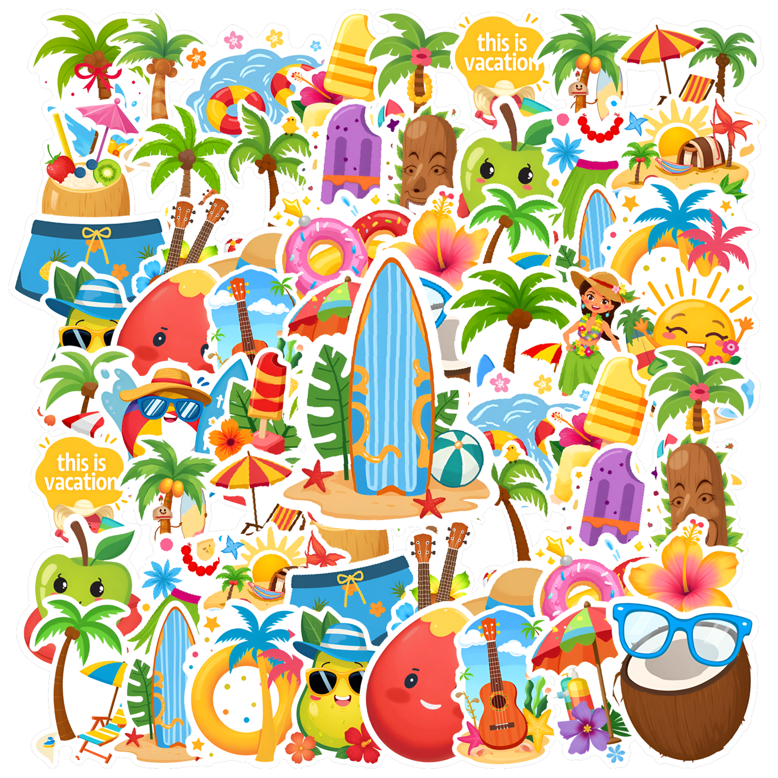 35pcs-50pcs Tropical Stickers Summer Vacation Stickers Beach Fun ...