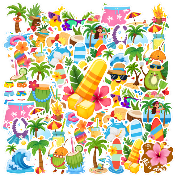 35pcs-50pcs Tropical Stickers Water-resistant Kids Stickers PVC Funny ...