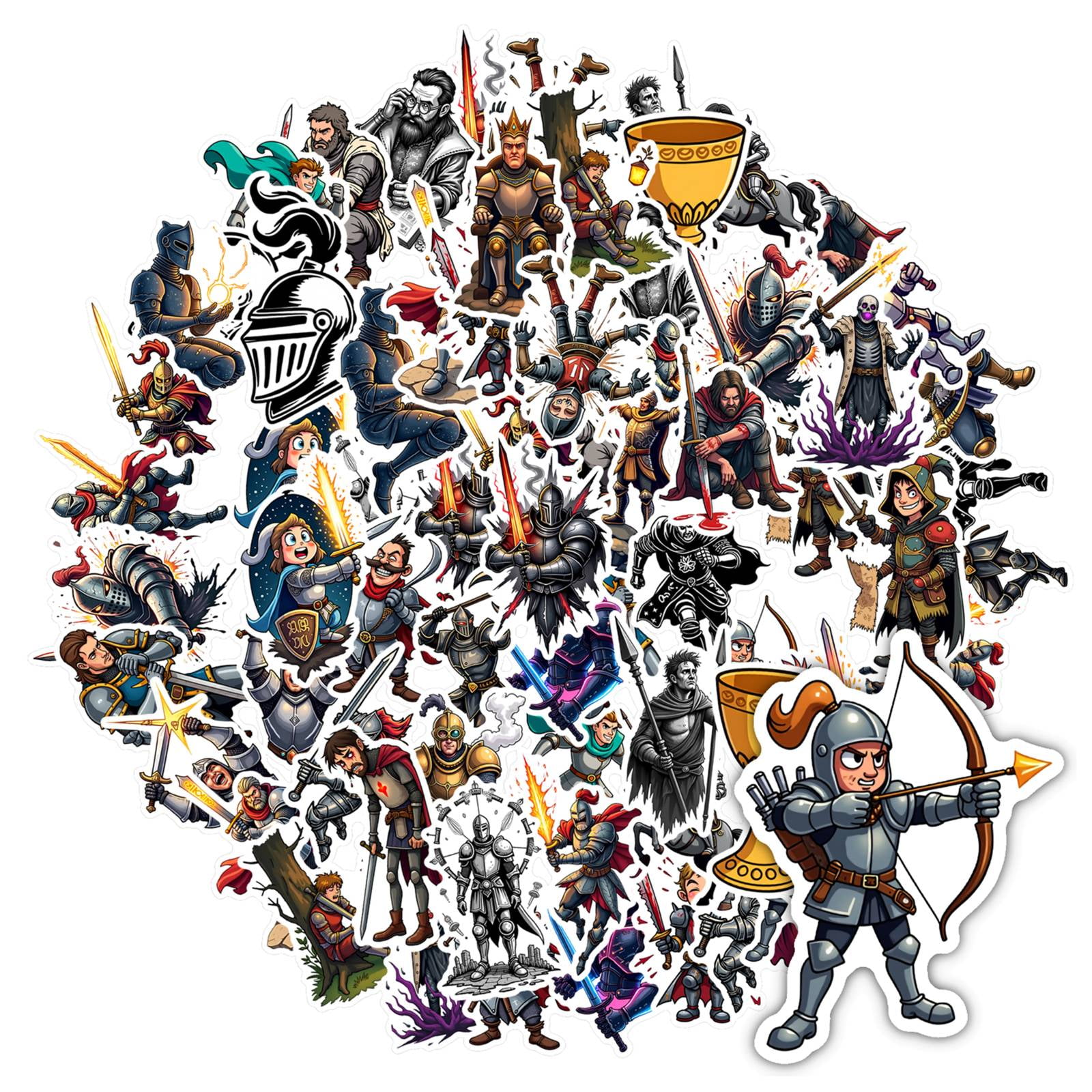 35pcs-50pcs Vintage Knight Stickers Medieval Warrior Stickers Fantasy ...