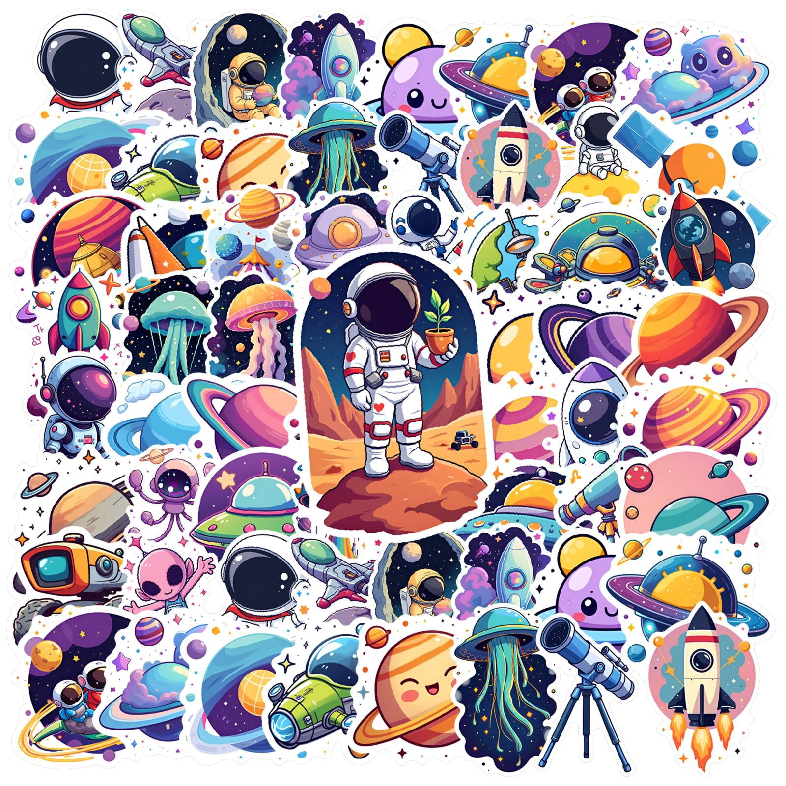 35pcs-50pcs Vivid Astronaut Stickers Cartoon Planet Decals Cute ...
