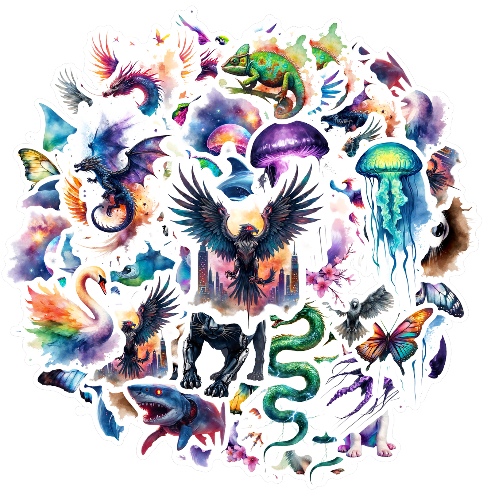 35pcs-50pcs Whimsical Animal Decals Mythical Stationery Stickers ...