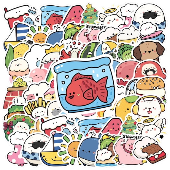 35pcs-70pcs Cartoon Animal Stickers Cute Food Stickers Cartoon Holiday ...