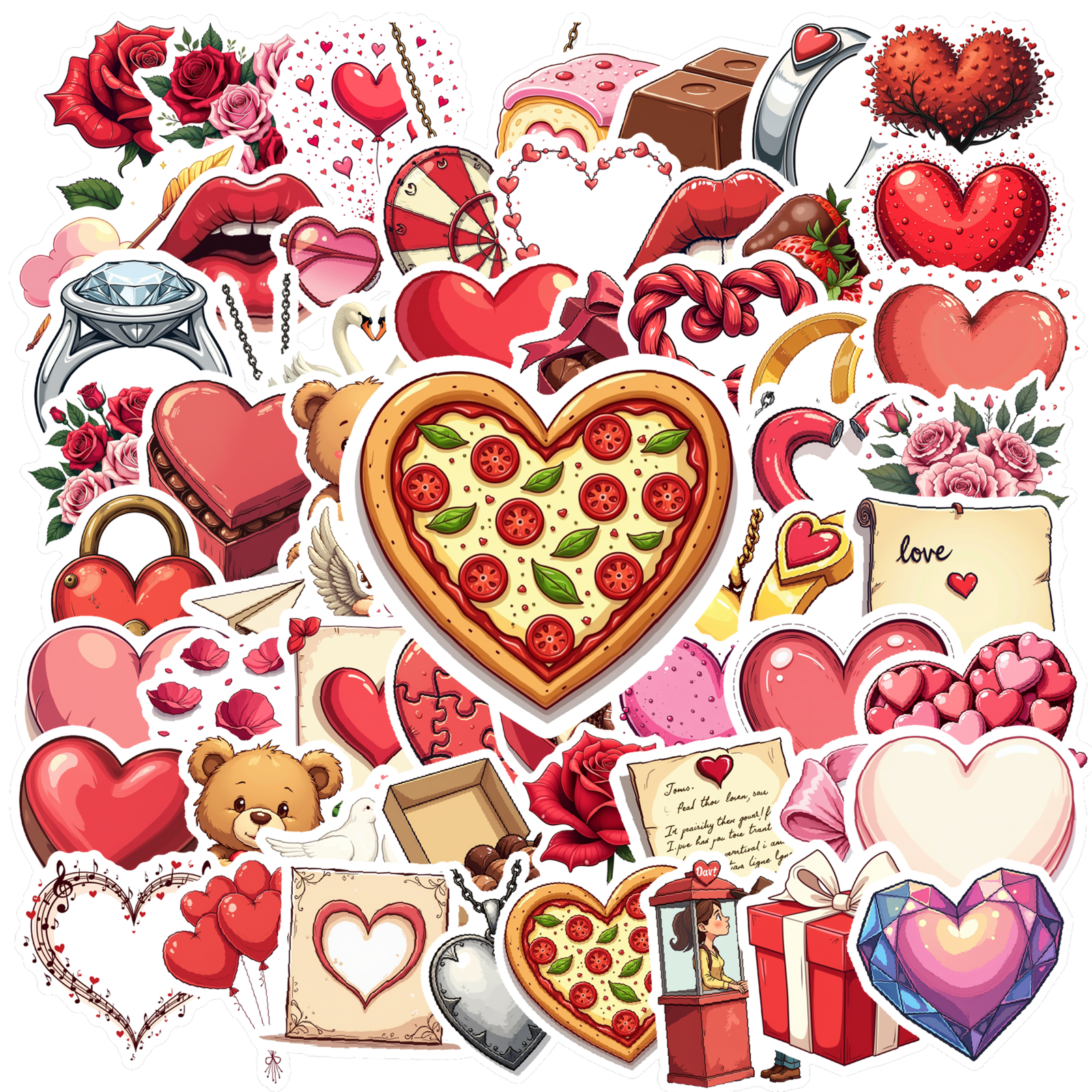 35pcs-70pcs Romantic Stationery Stickers Rose Heart Sticker Pack ...