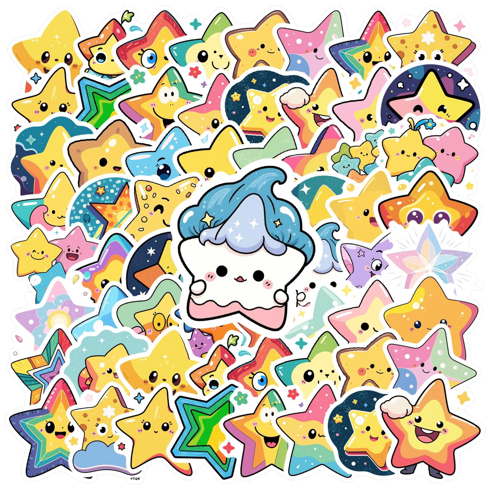 35pcs-70pcs Smiling Star Stickers Waterproof Graffiti Cute Star ...