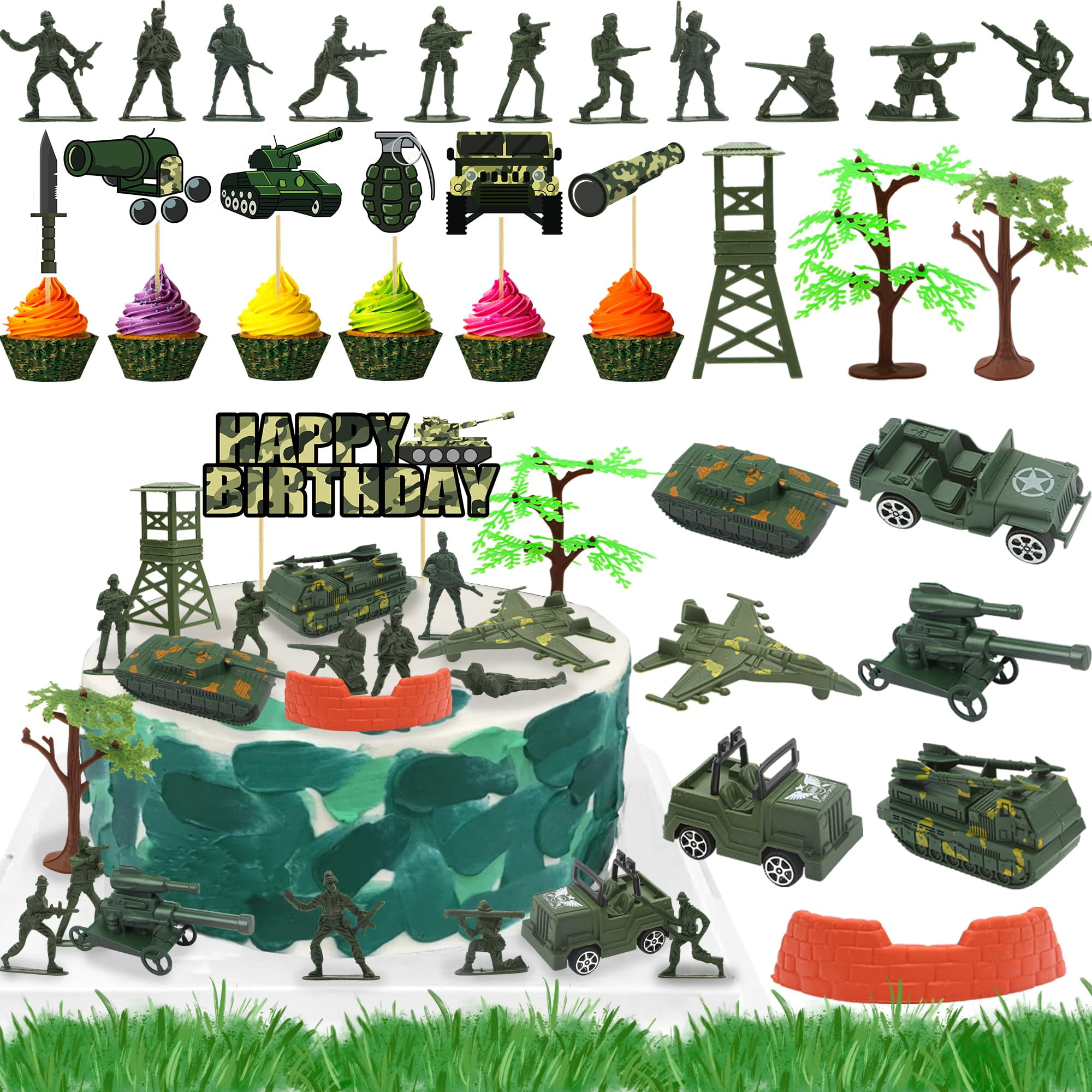35pcs Camo Cake Cupcake IEF31 Toppers Camouflage Cake Army Military ...