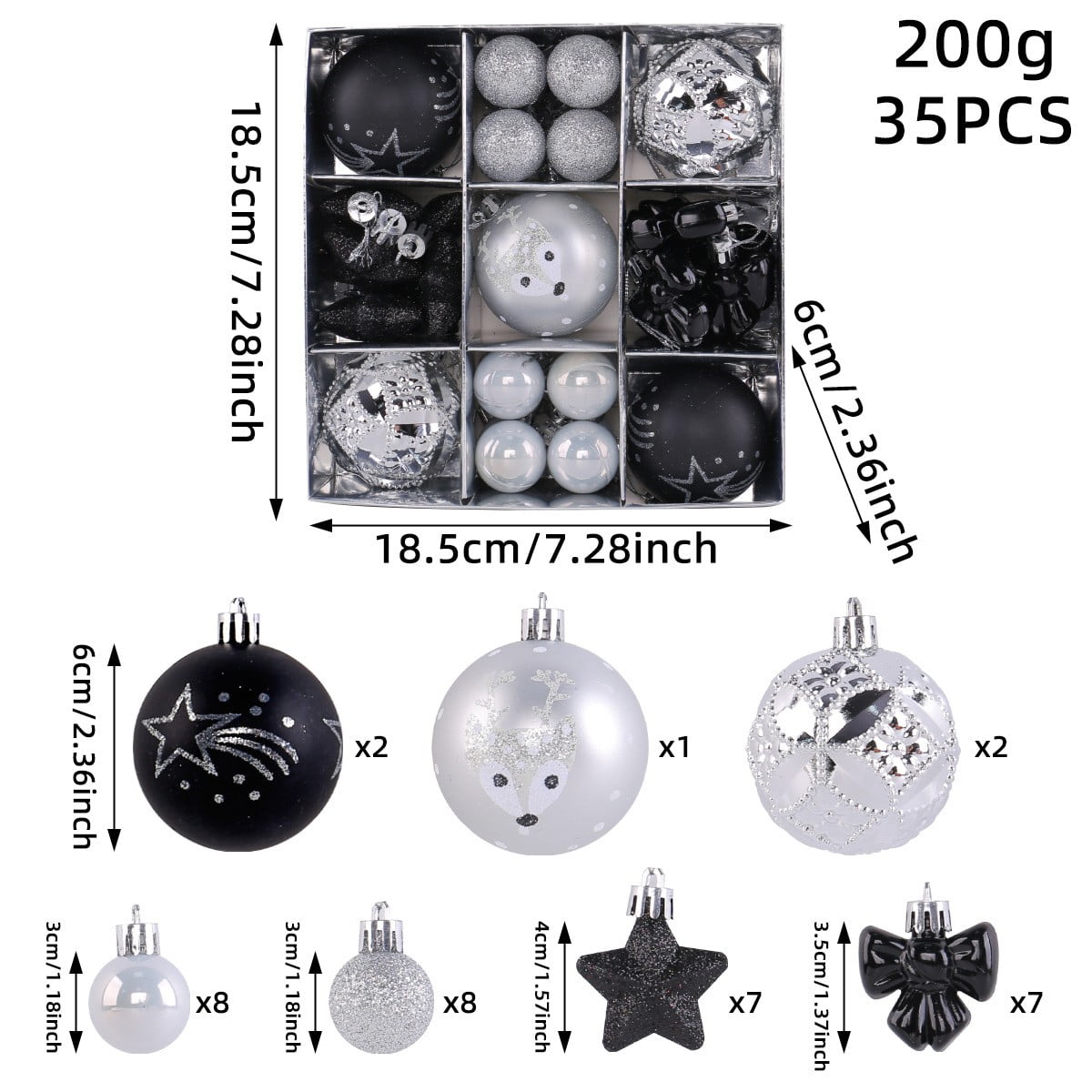 35pcs Christmas Ball Ornament Gift Box Set - Plastic Striped Hanging ...