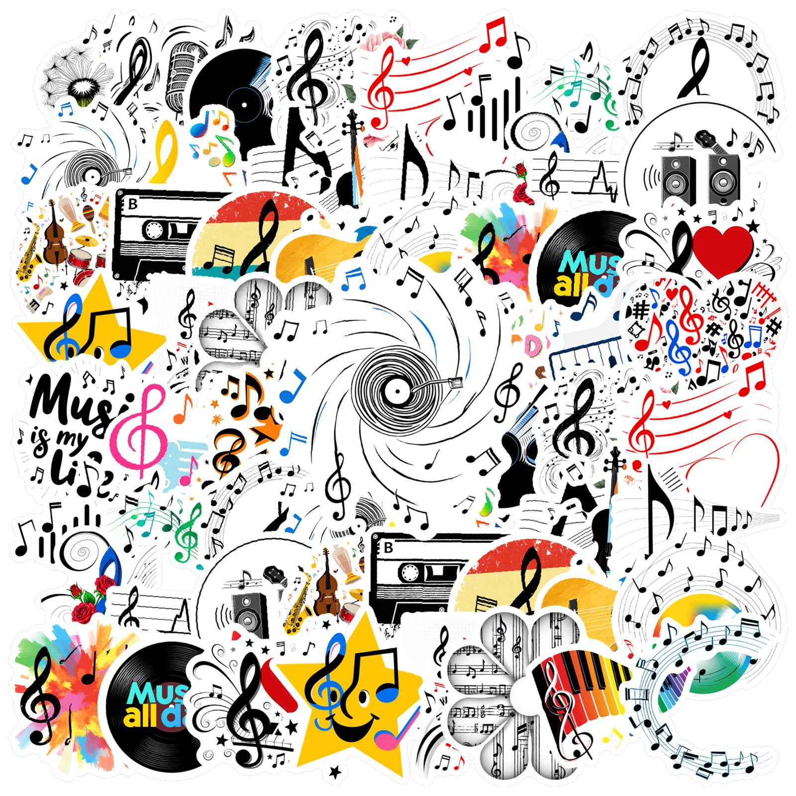 35pcs Colorful Music Stickers Retro Instrument Stickers Floral Fun ...