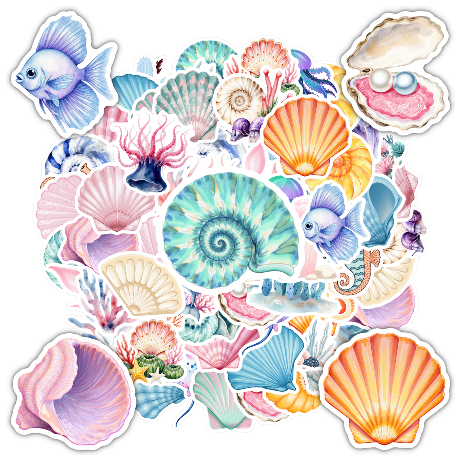 35pcs Colorful Seashells Stickers Ocean Animal Stickers Cartoon Marine ...