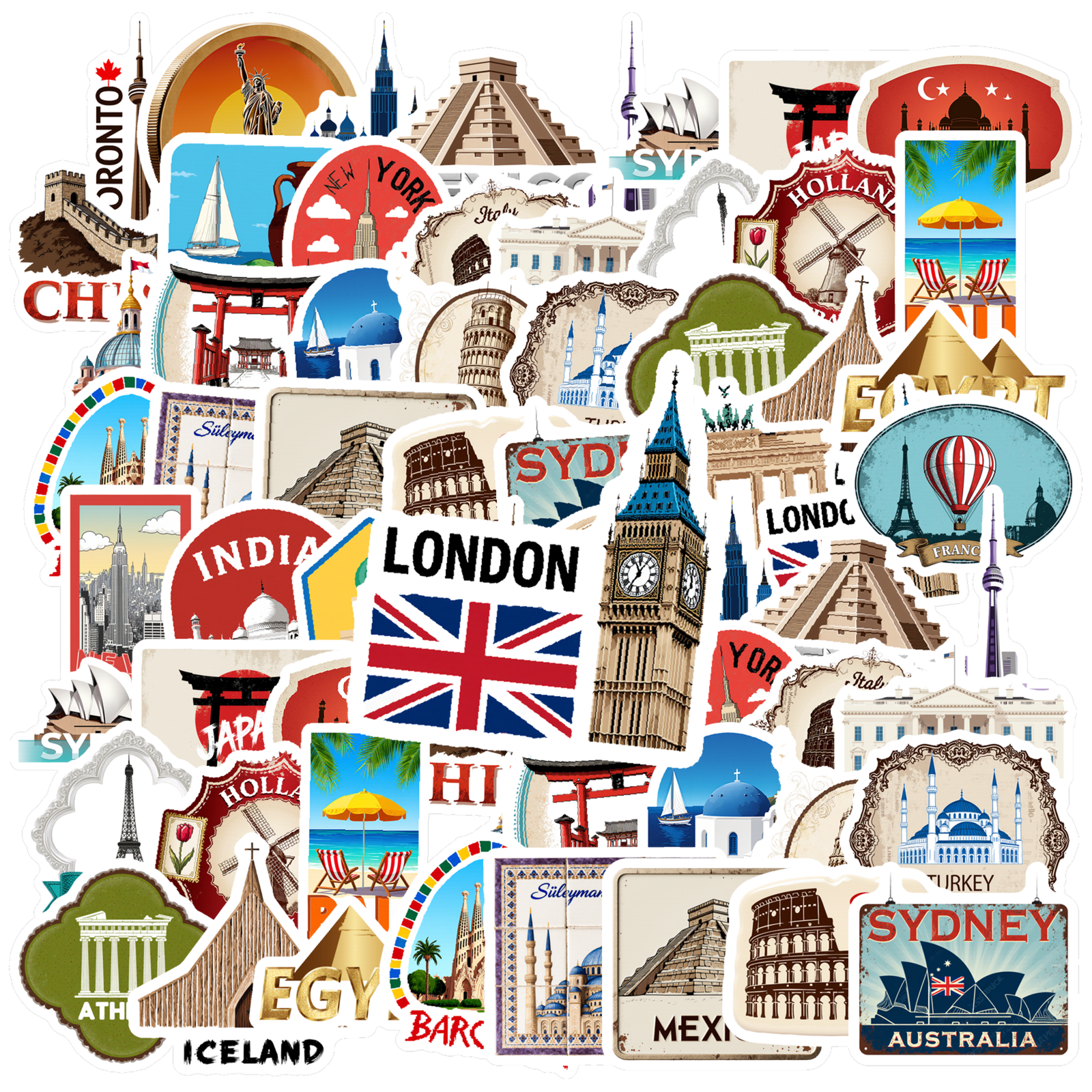 35pcs Colorful Stickers Landmark Decals Travel Stickers PVC Waterproof ...