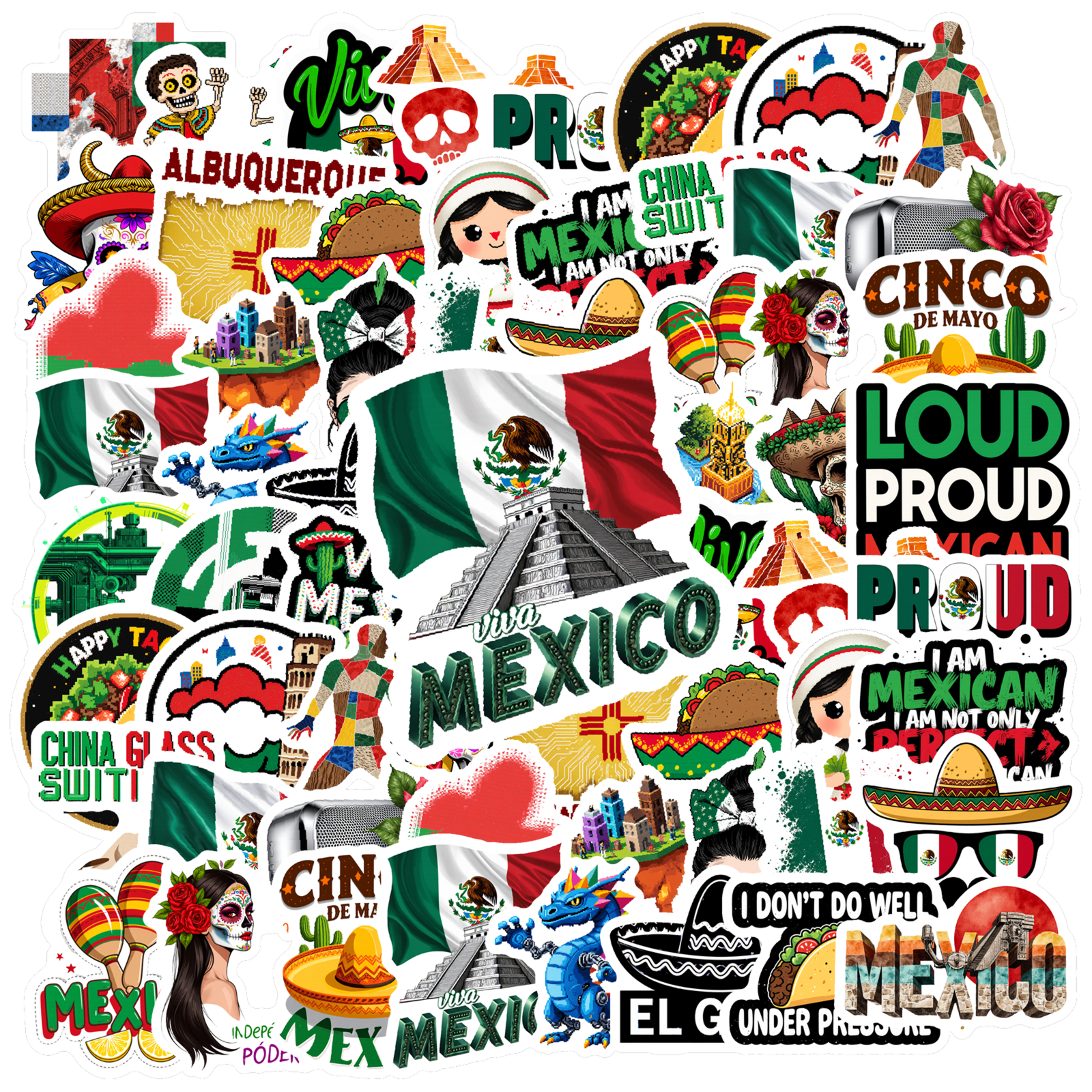 35pcs Colorful Stickers Mexican Traditions Decals Festive Stickers ...