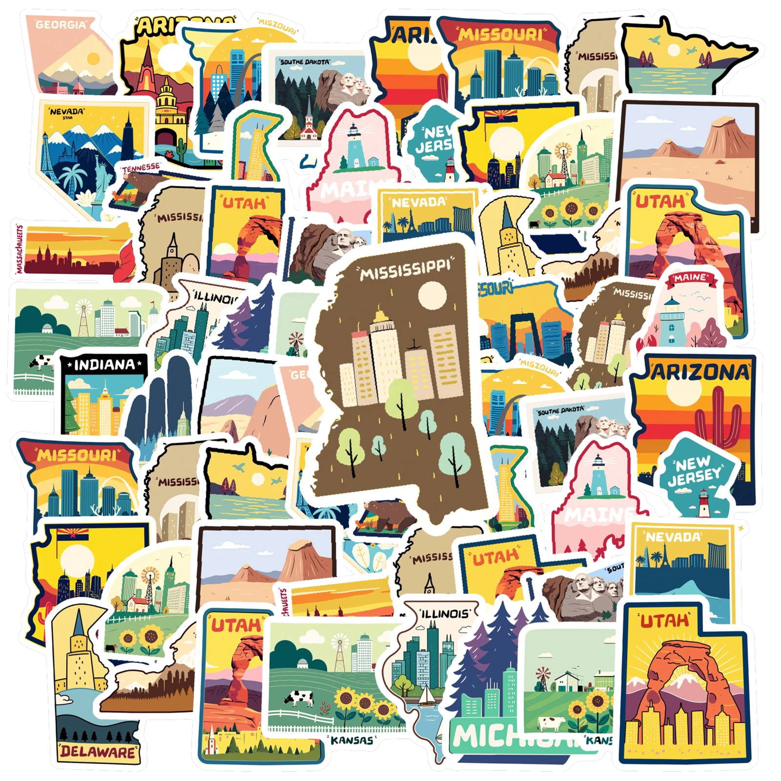 35pcs Colorful Stickers State Maps Kids DIY Stickers Travel Stationery ...