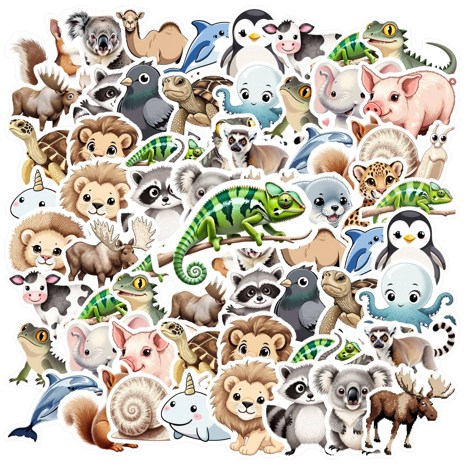35pcs Cute Animal Stickers Kids Stickers Wildlife Cartoon Stationery ...