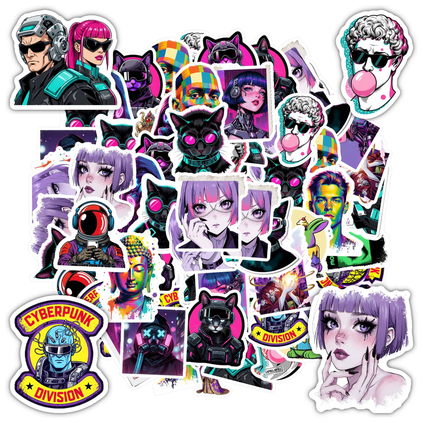 35pcs Cyber Stickers Stationery Stickers Retro Animals Graffiti ...