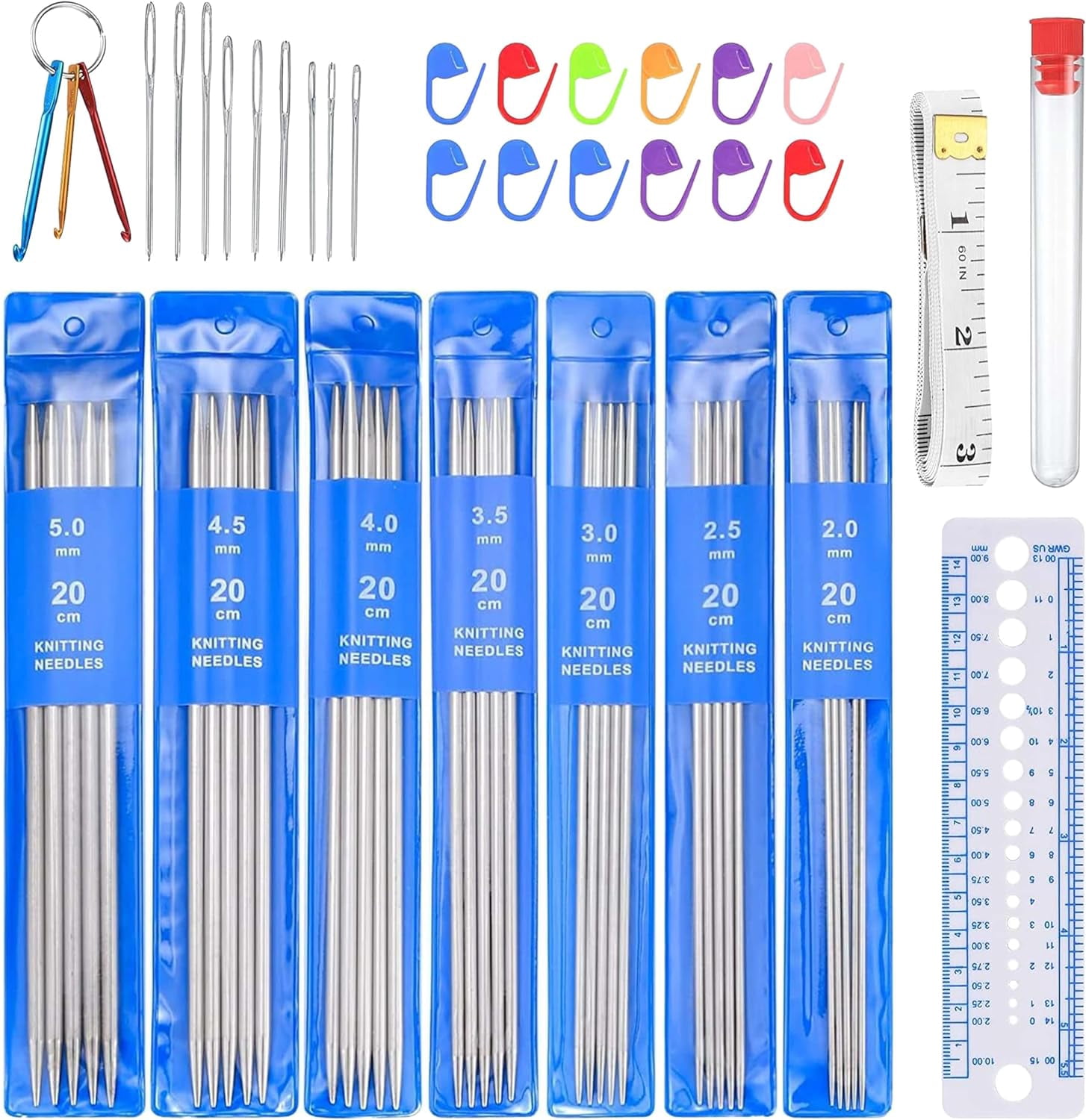 35pcs Double Pointed Knitting Needle Sets, 20 cm/7.8 inch Stainless ...