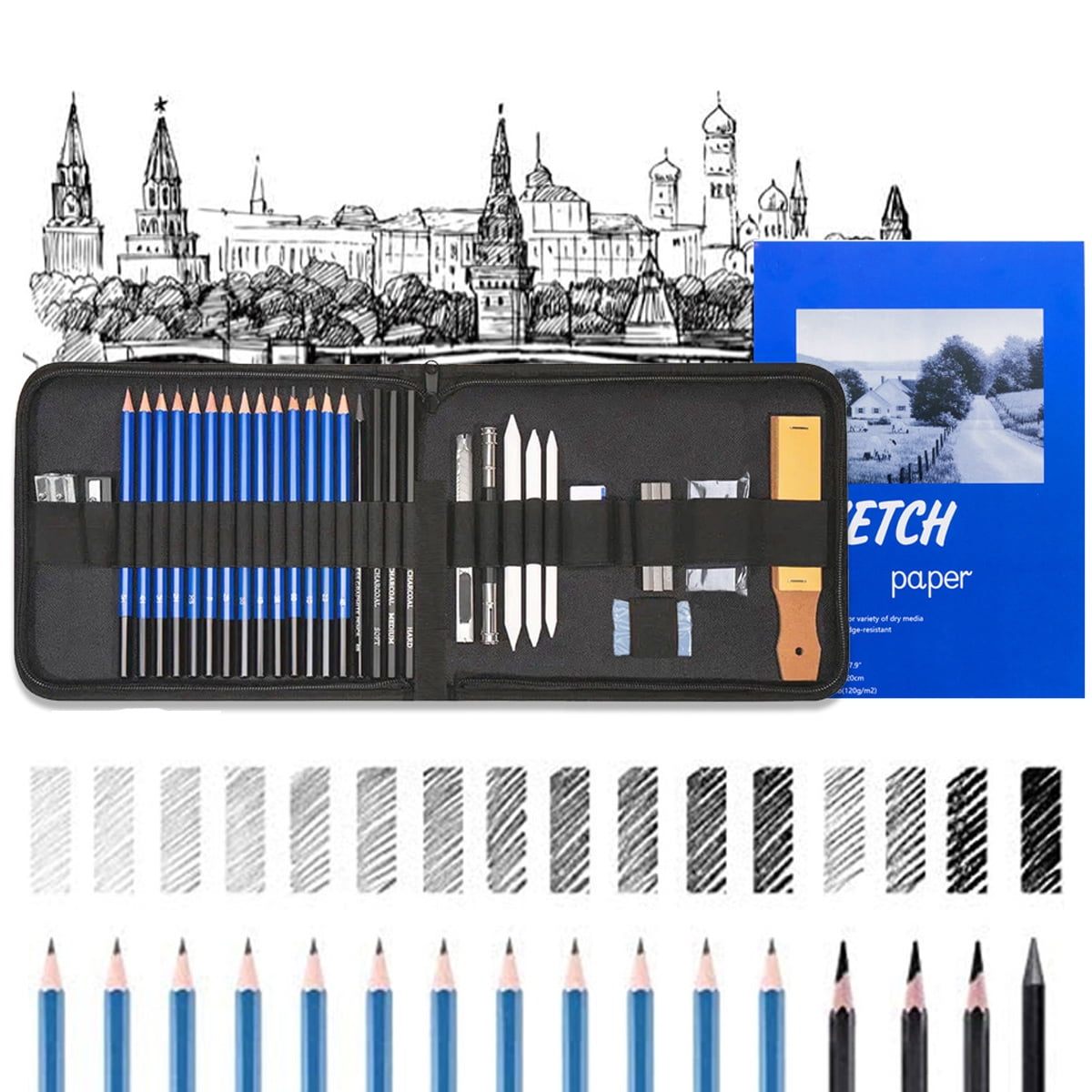 35pcs Drawing and Sketching Pencil Set, Sketch Pencils Set in Zipper ...