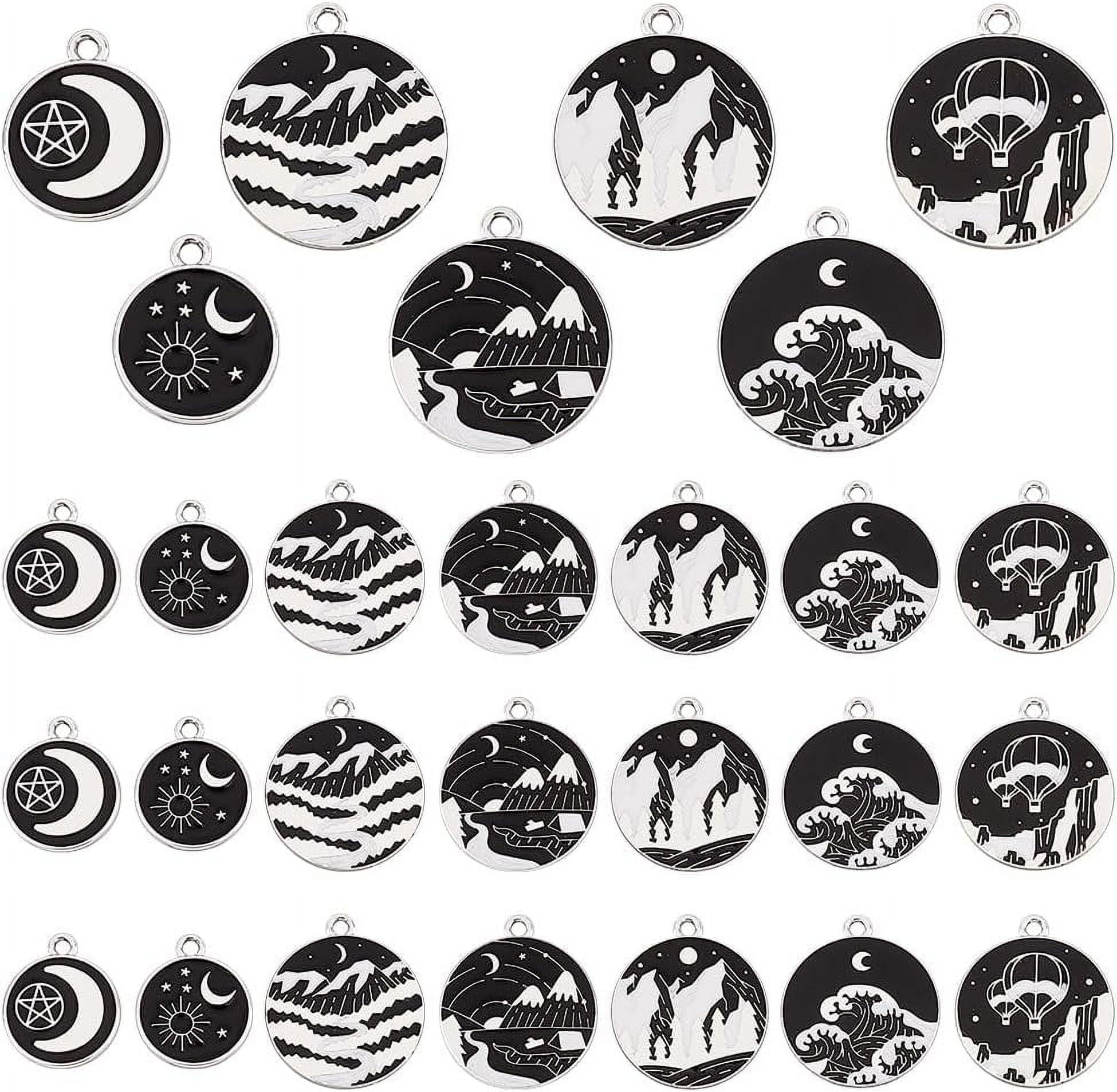 35pcs Enamel Charms Alloy Black White Charms 7 Styles Flat Round Charms ...