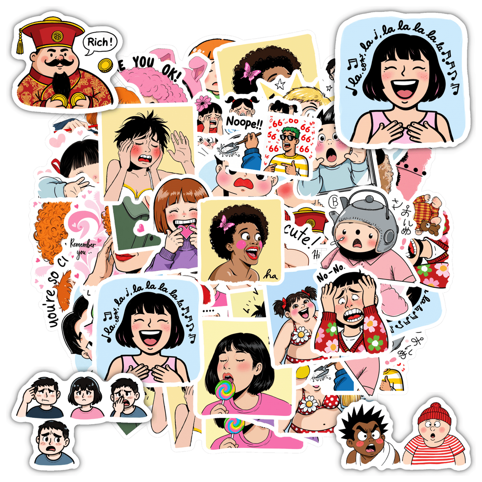 35pcs Funny Cartoon Expression Kids Stickers PVC Comic Emotions ...