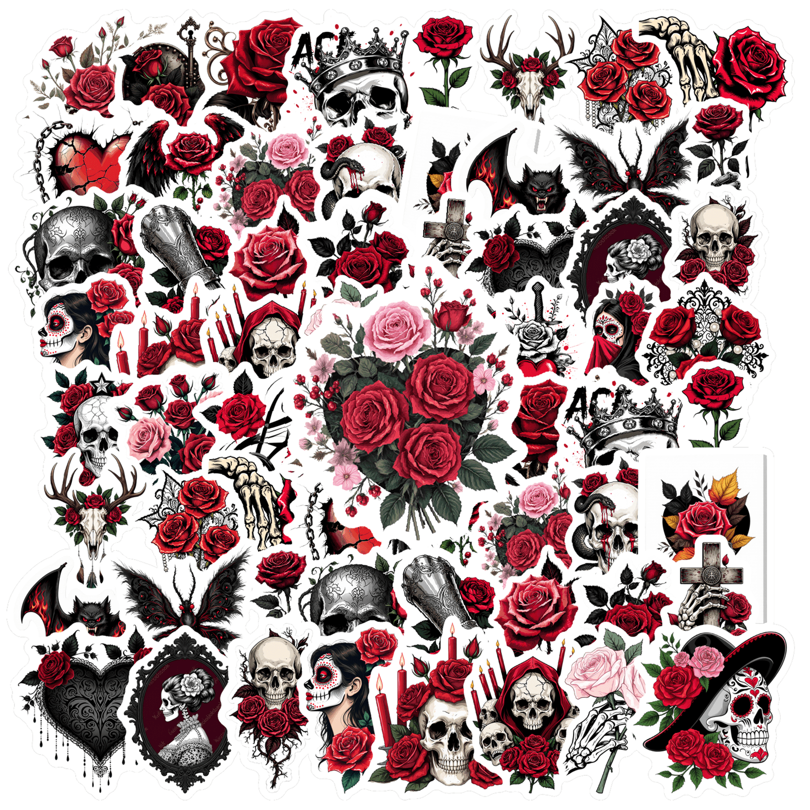 35pcs Gothic Stickers Skull Decals Floral Stickers Horror Vinyl for ...