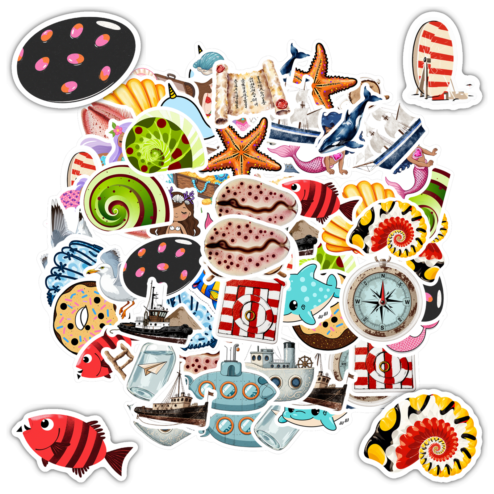 35pcs Lovely Stickers Mermaid Stickers Nautical Stickers Sea Animal ...