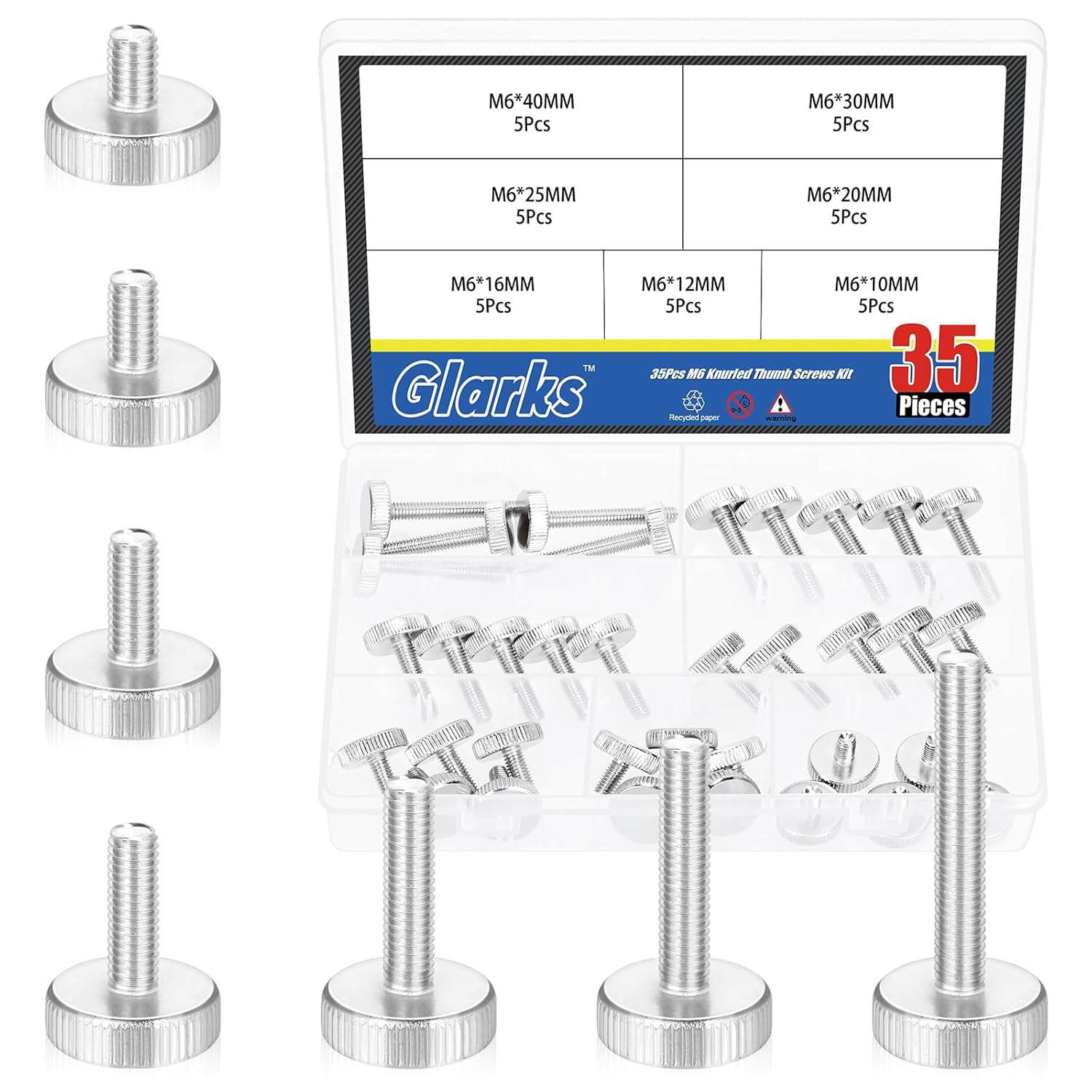 35pcs M6 x 10/12/16/20/25/30/40MM Knurled Round Thumb Screws, Fully ...