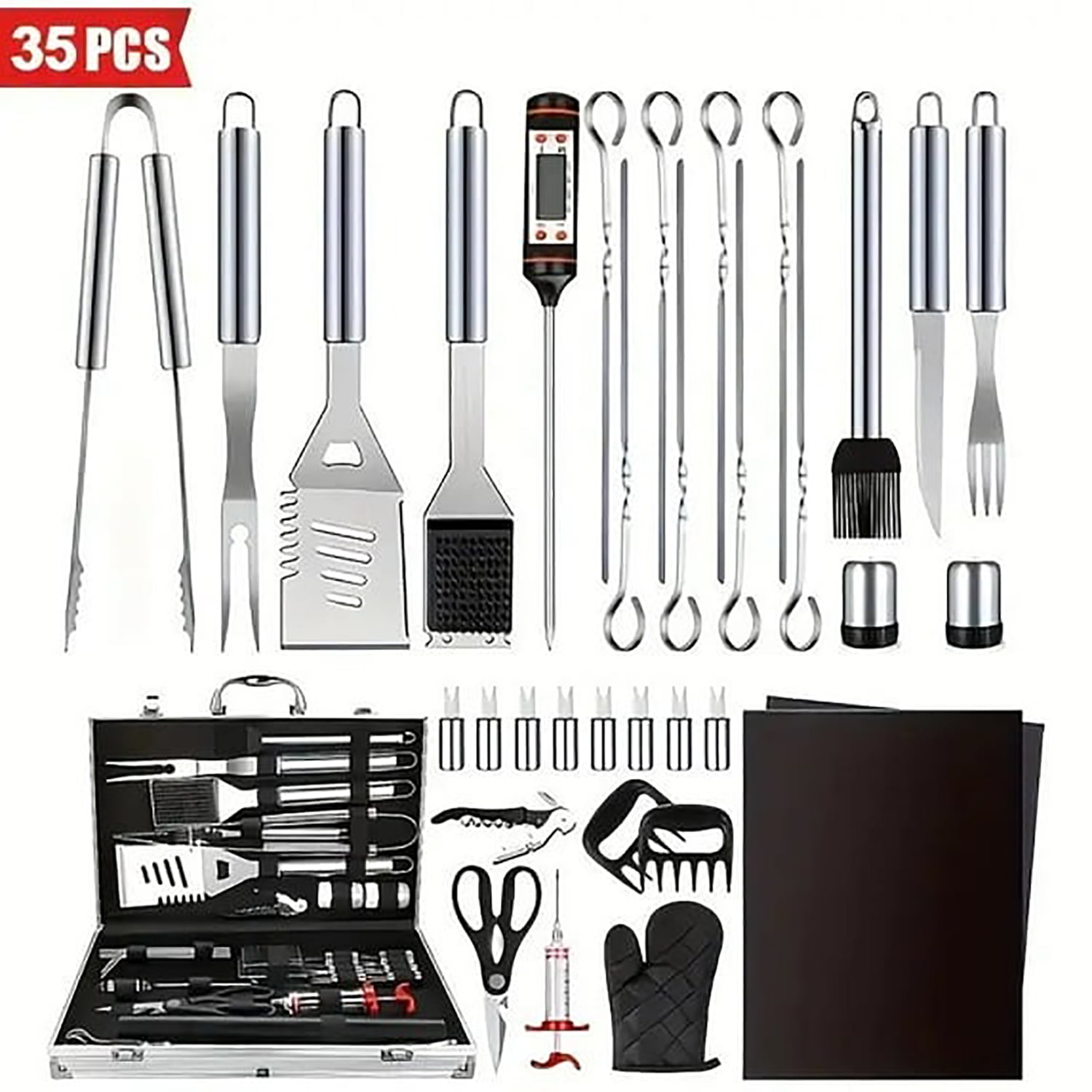 35pcs Men's And Women's Barbecue Accessory Set, Stainless Steel Heavy ...