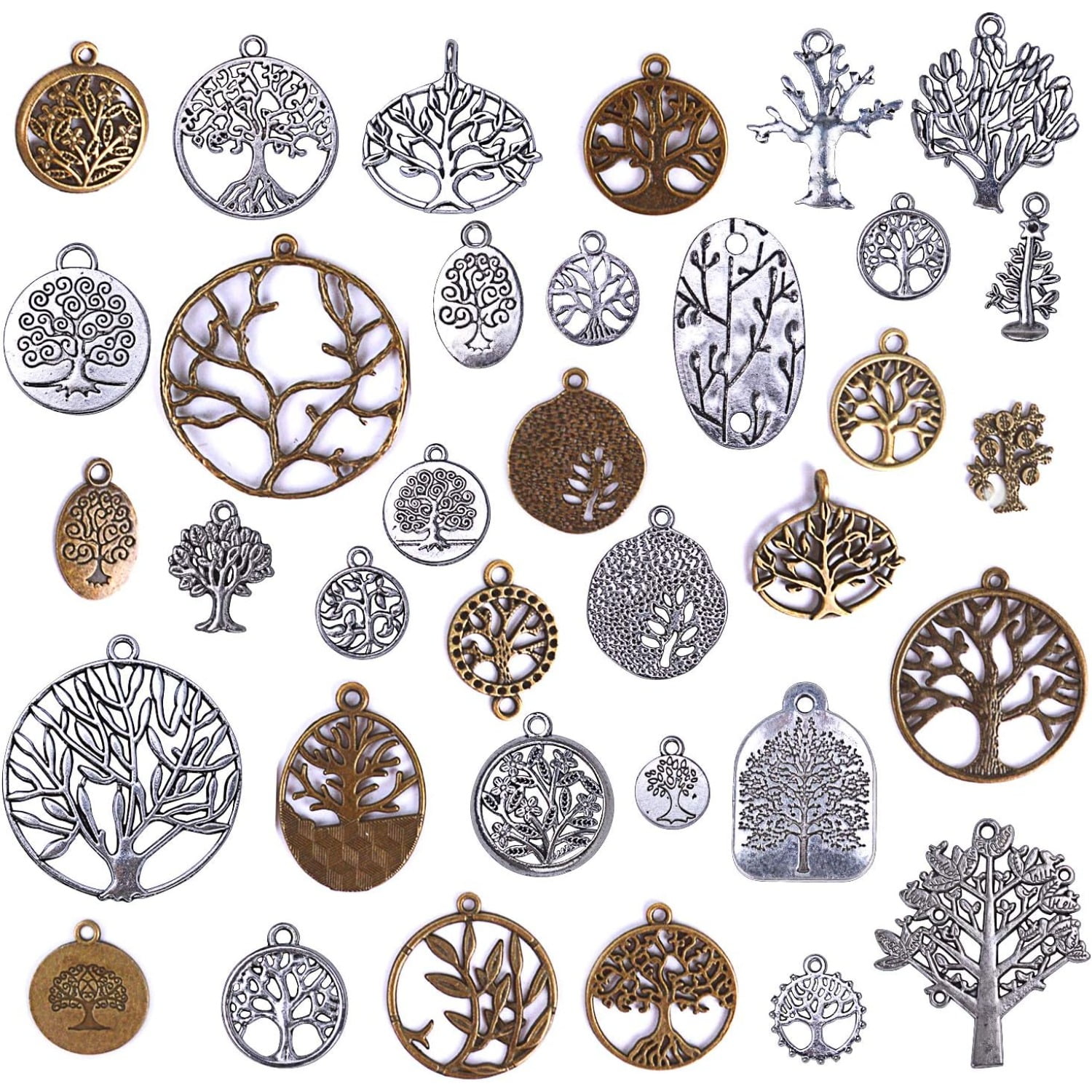35pcs Mixed Alloy Tree of Life Pendants Beads Charms Pendants for ...
