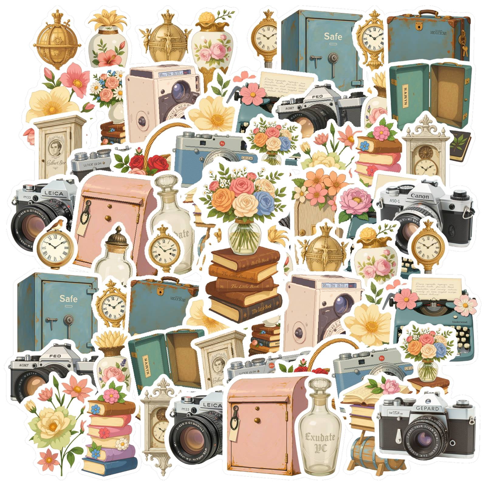 35pcs Retro Stickers Decorative Cameras Stickers Floral Decals ...