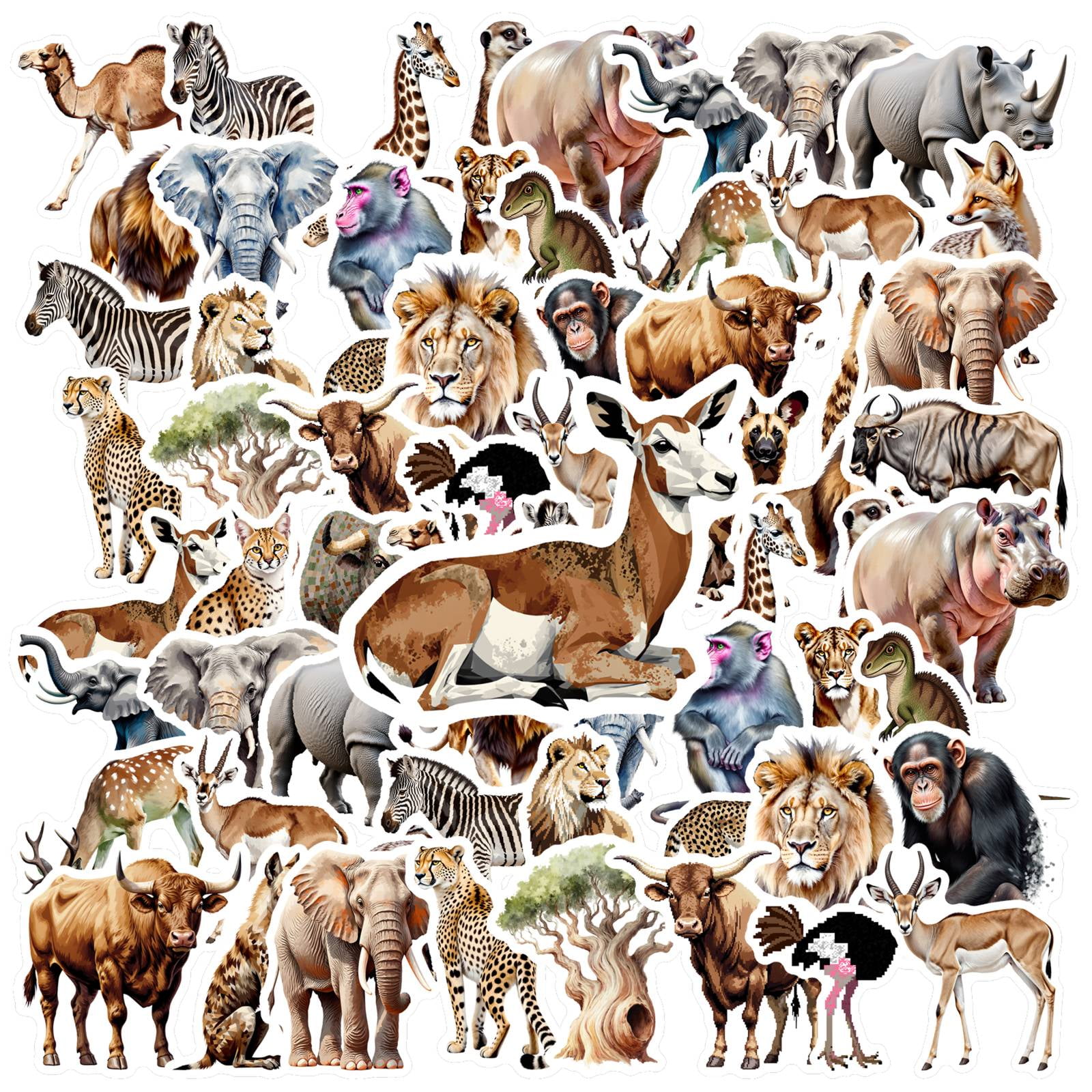 35pcs Safari Animal Stickers Wildlife Decals Cute Zoo Stickers for ...