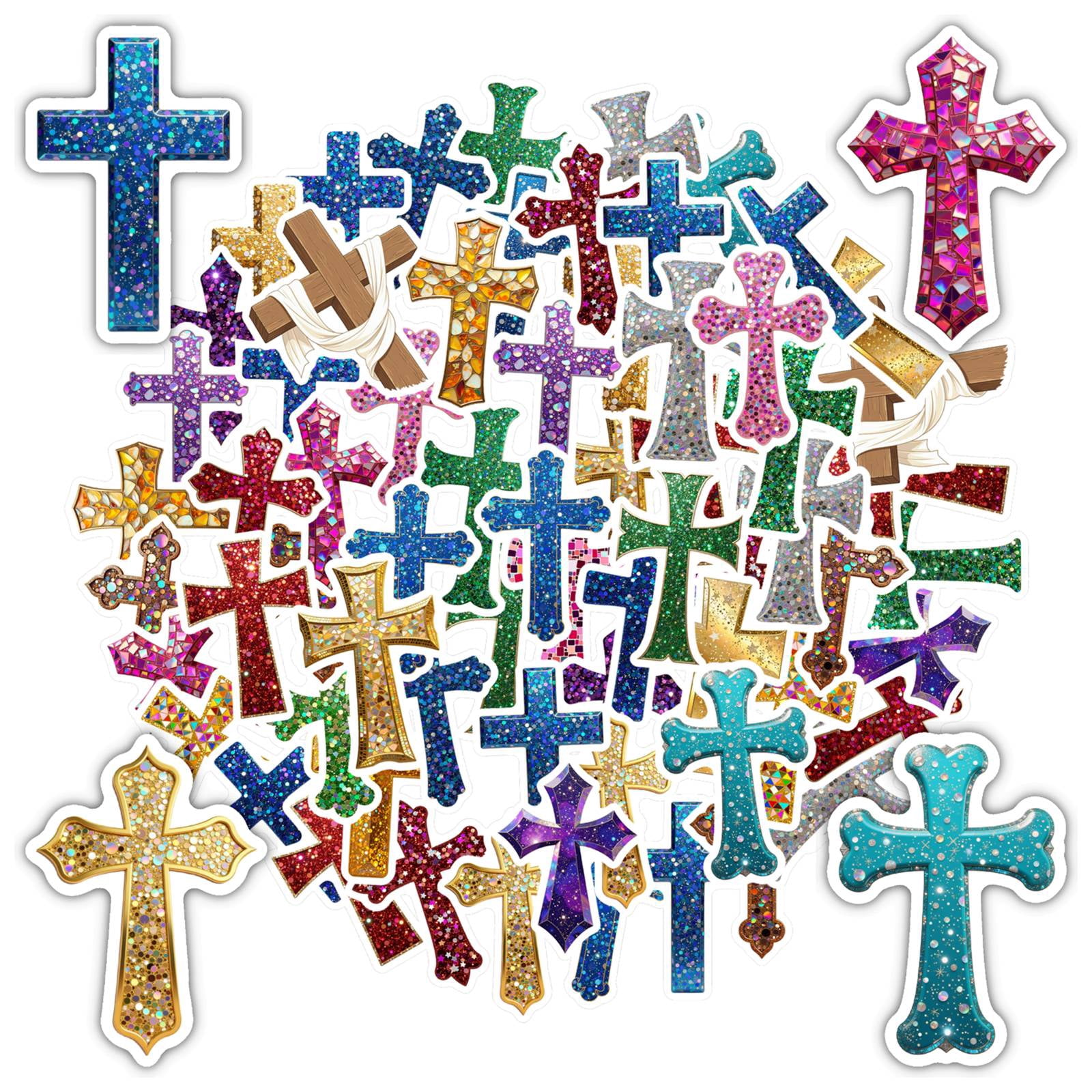 35pcs Sparkling Cross Stickers Religious Holographic Stickers PVC ...