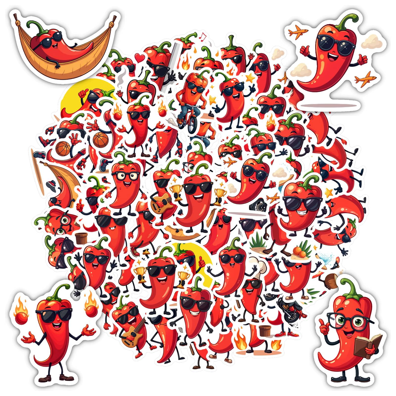 35pcs Spicy Chili Cartoon Stickers Funny Character Sticker Pack for ...