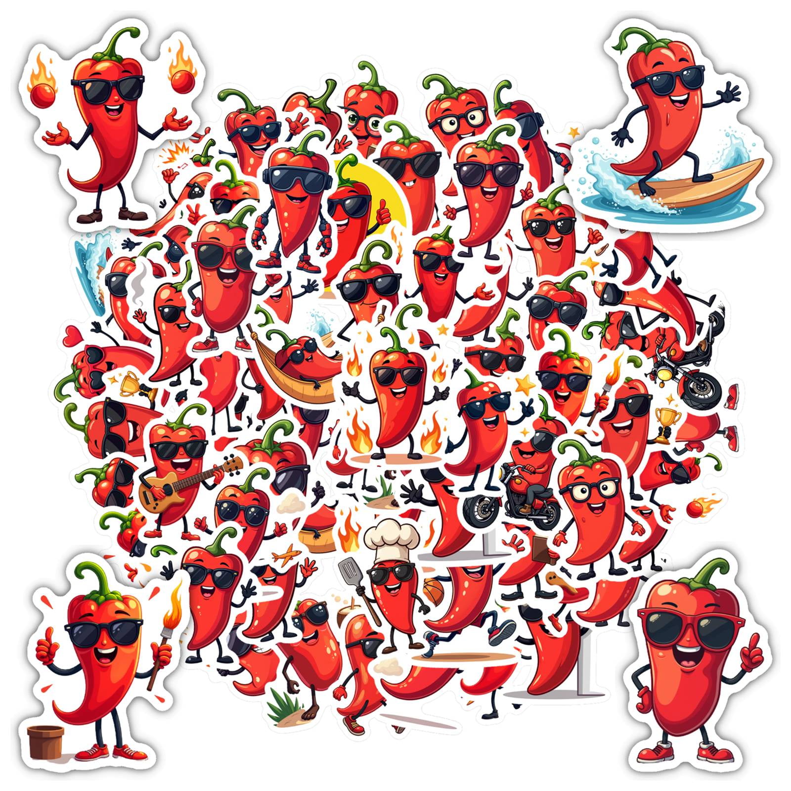 35pcs Spicy Chili Cartoon Stickers Funny Character Sticker Pack for ...