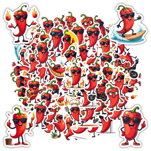 35pcs Spicy Chili Cartoon Stickers Funny Character Sticker Pack for ...