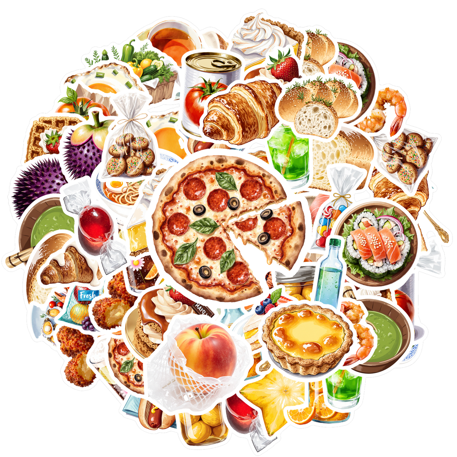 35pcs Tasty Food Stickers Cute Bakery Stickers Sweet Snack Stickers for ...