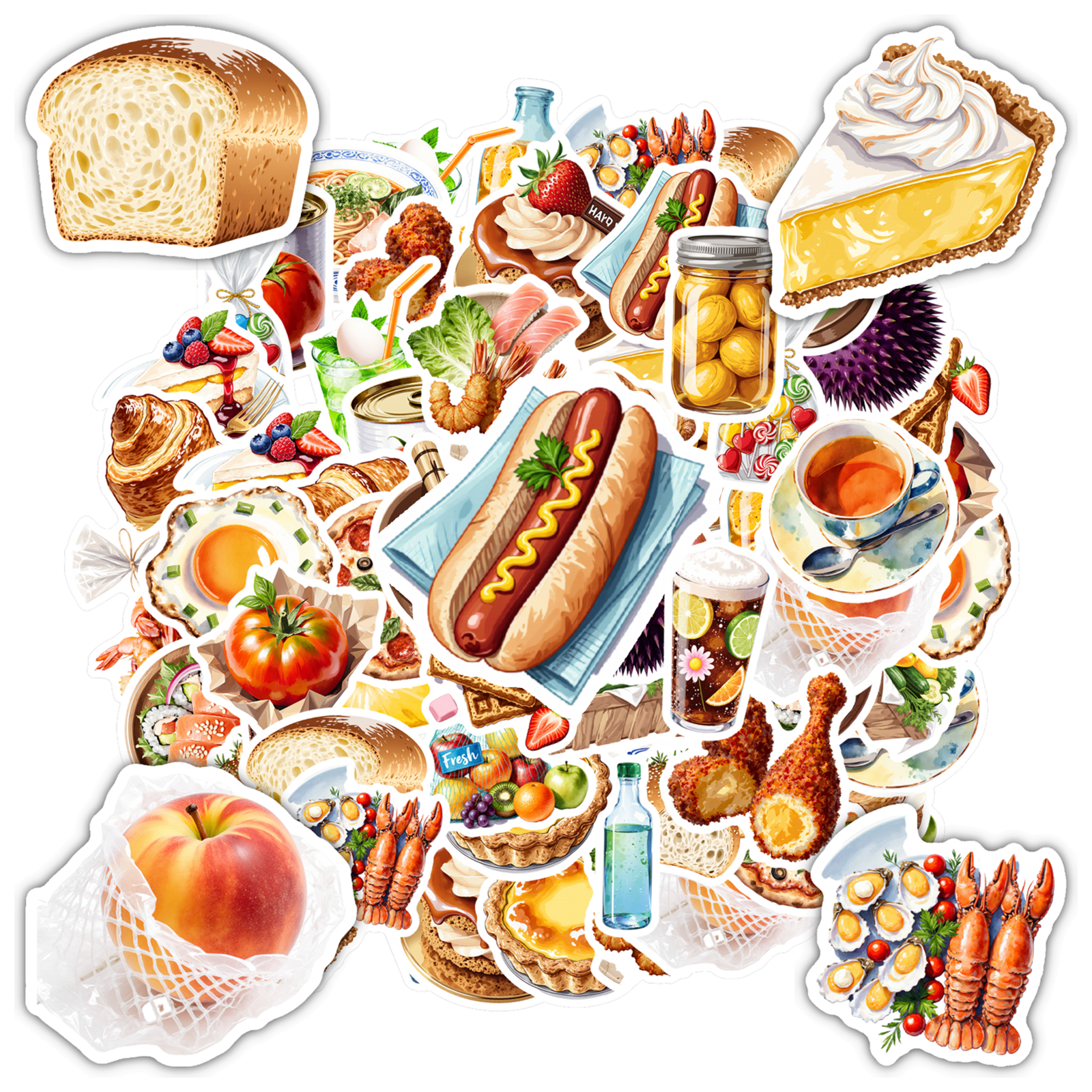 35pcs Tasty Food Stickers Cute Bakery Stickers Sweet Snack Stickers for ...