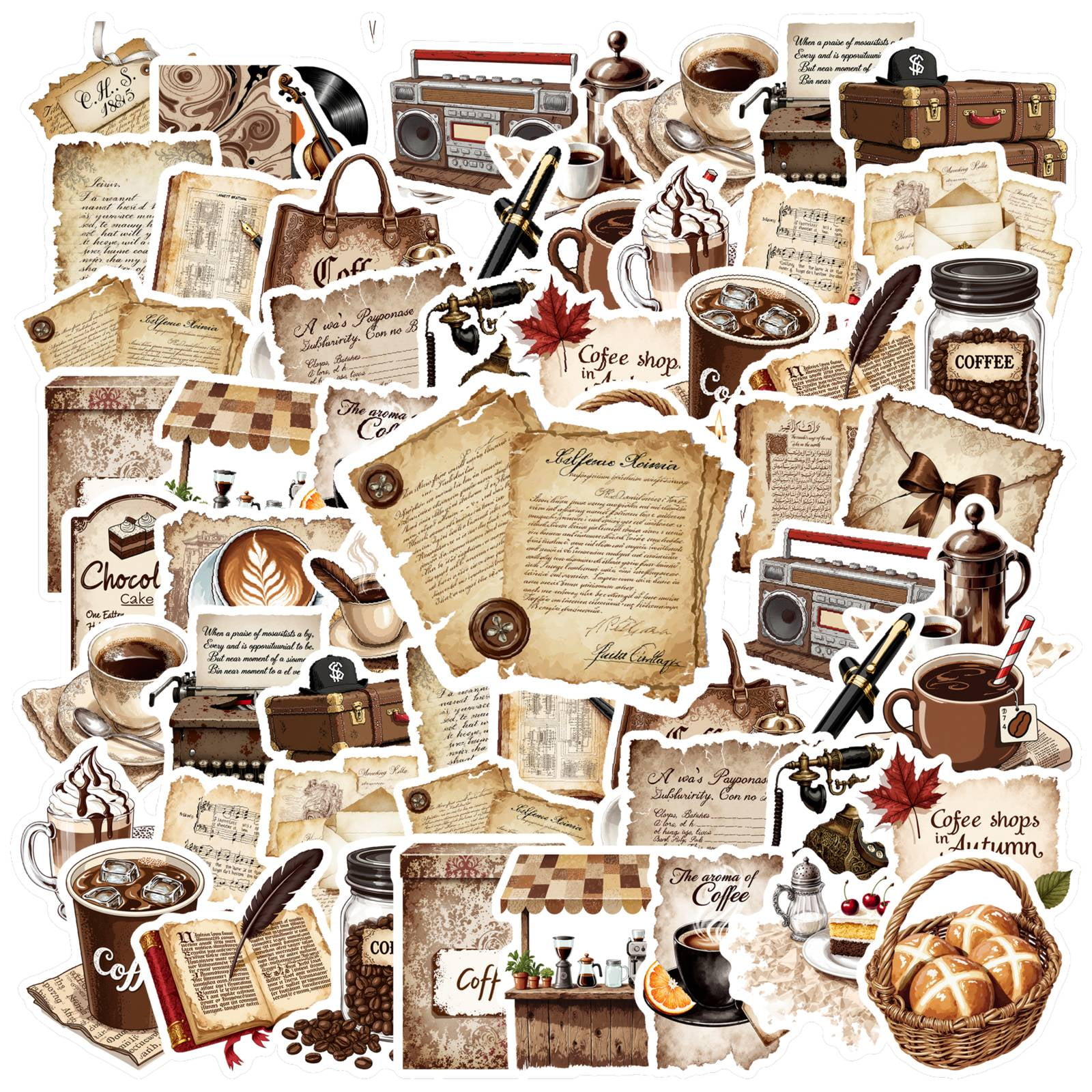 35pcs Vintage Aesthetic Stickers Coffee Shop Decals Travel Stationery ...