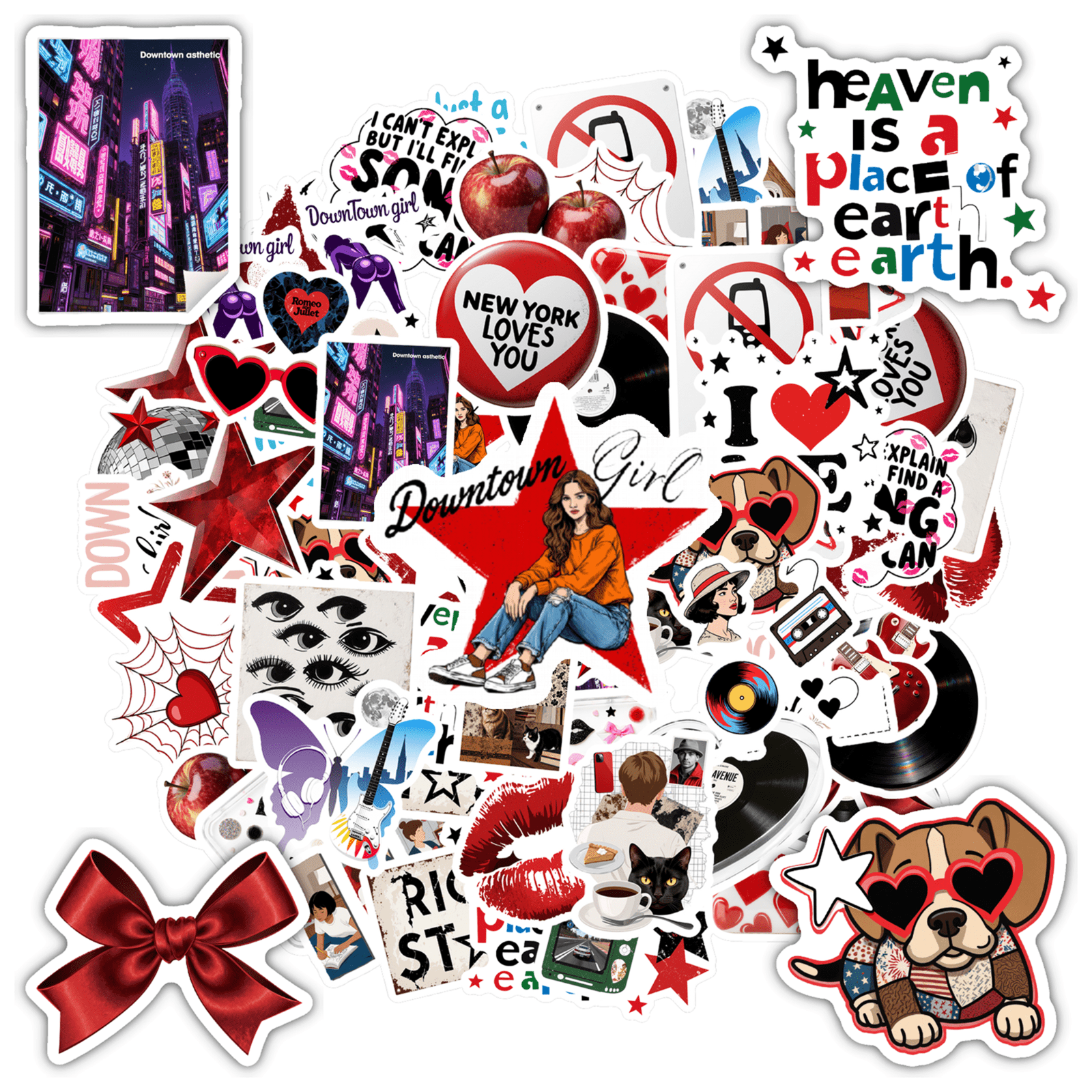 35pcs Vinyl Stickers Retro Stickers Heart Stickers Graffiti Decals City ...