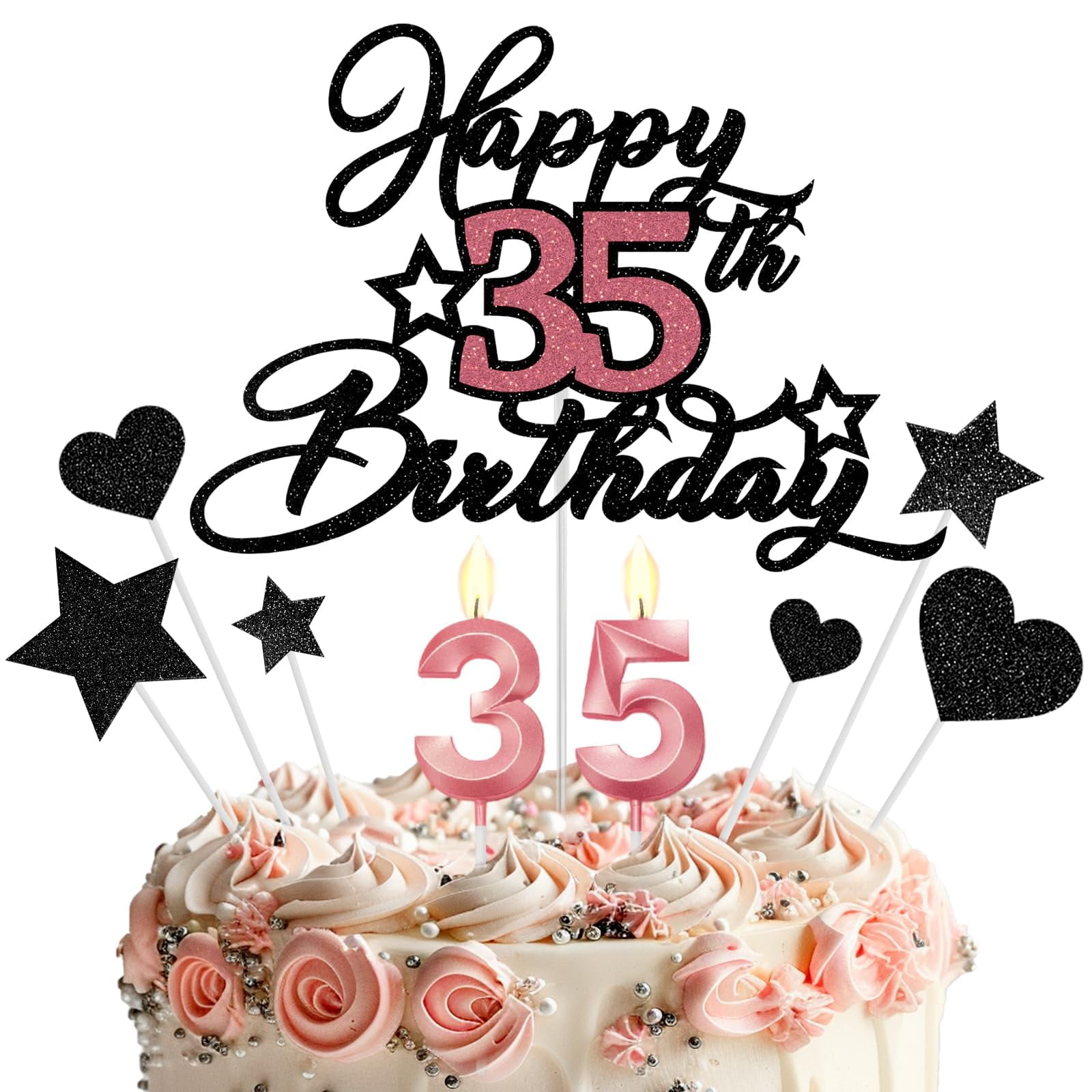 35th Birthday Candles, Rose Gold Number 35 Candles for Birthday Cakes ...