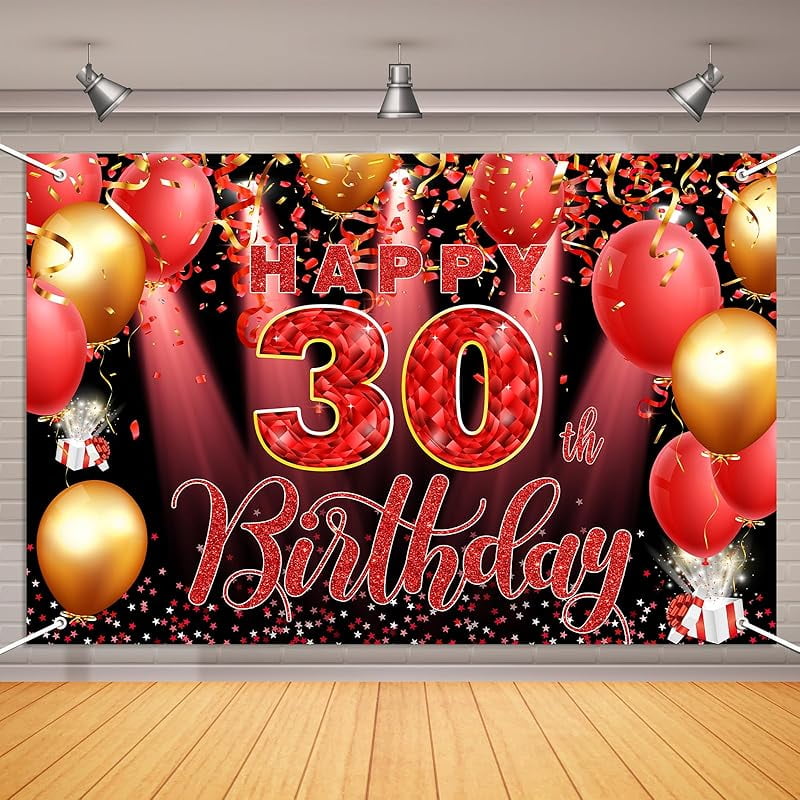 35th Birthday Decorations Backdrop Banner for Women 6x4ft Red Happy ...