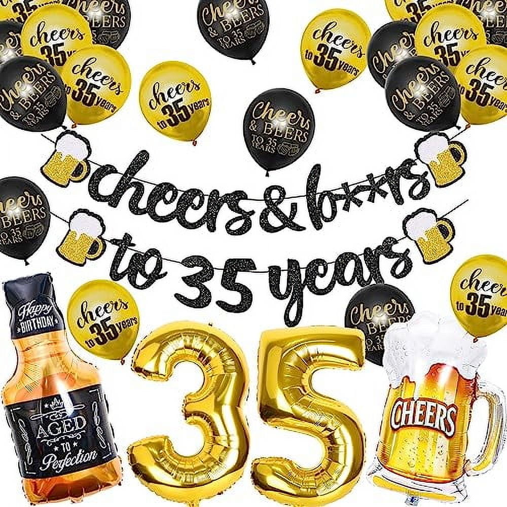 35th Birthday Decorations - Cheers to 35 Years Banner Foil Balloon for ...