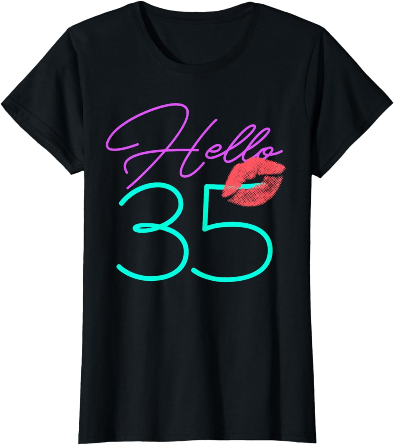 35th Birthday Hello 35 Kiss Funny Purple Bday Women Gift T-Shirt ...