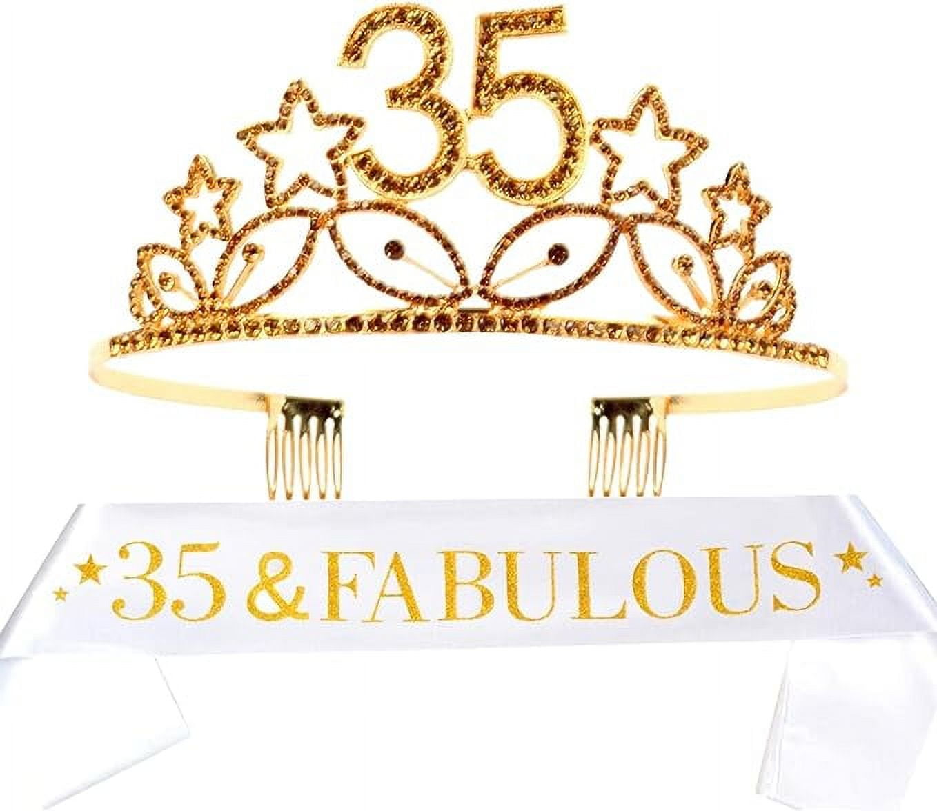 35th Birthday Sash and Tiara for Women - Fabulous Glitter Sash + Stars ...