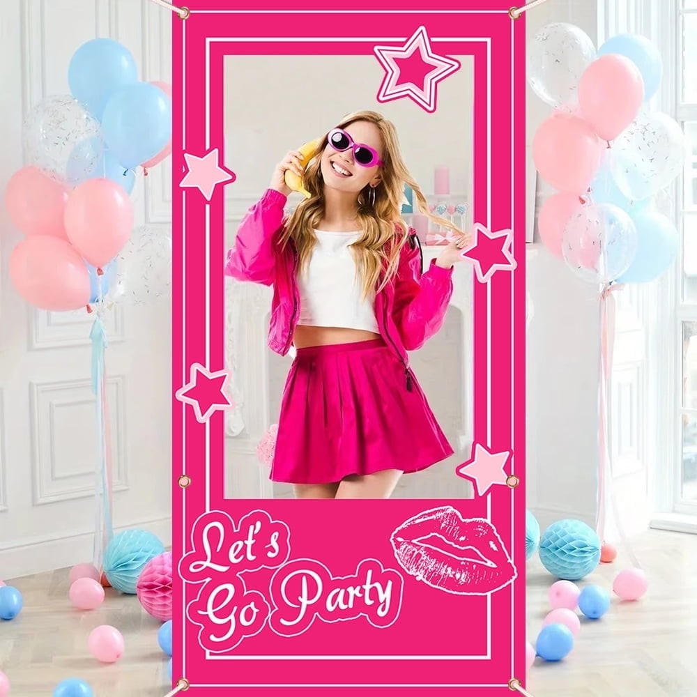 35x71 Inch Lets Go Party Photo Frame Hot Pink Girl Photo Props Birthday ...